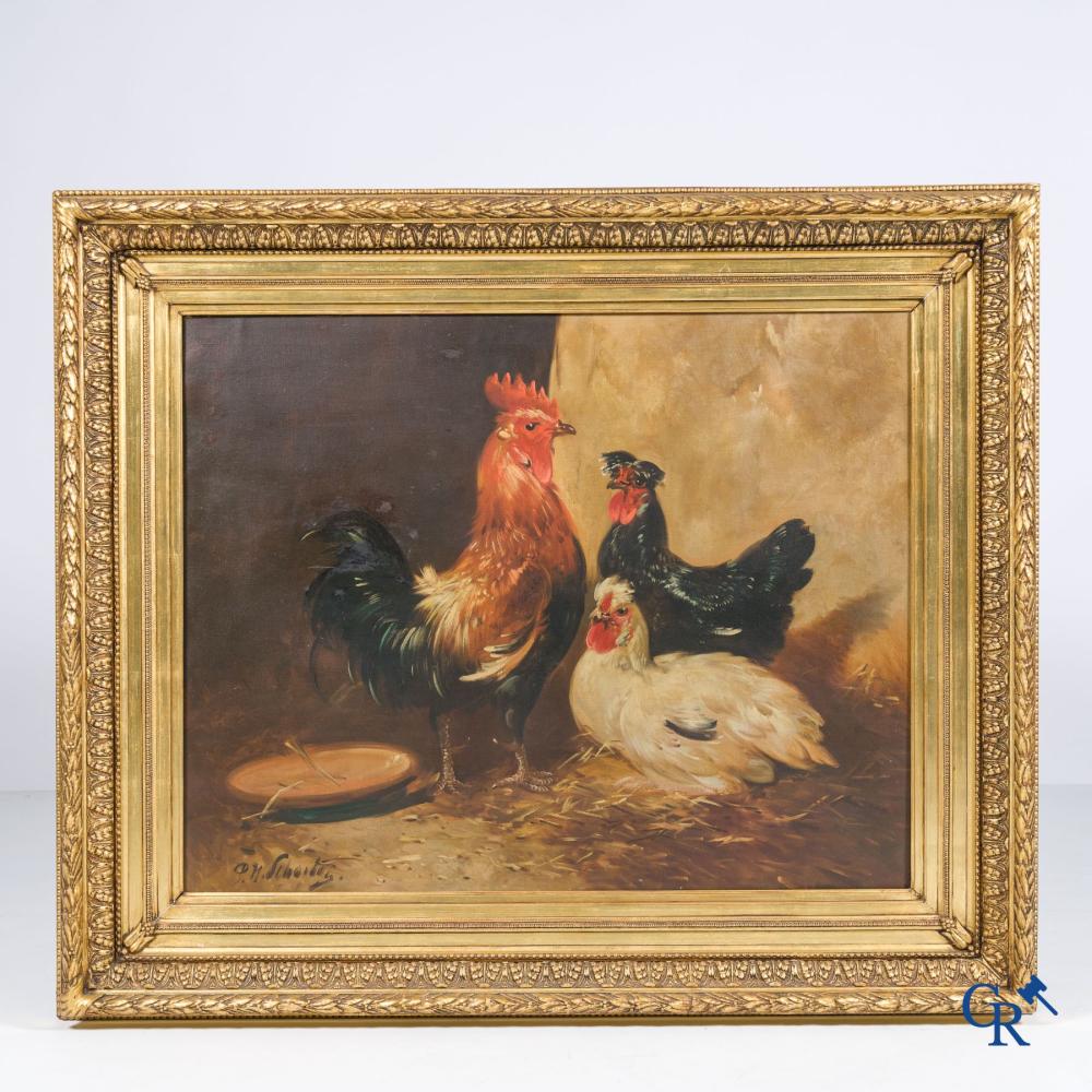 At Auction: P.H. Schouten, Het hoenderhok. Oil on canvas. Signed lower ...