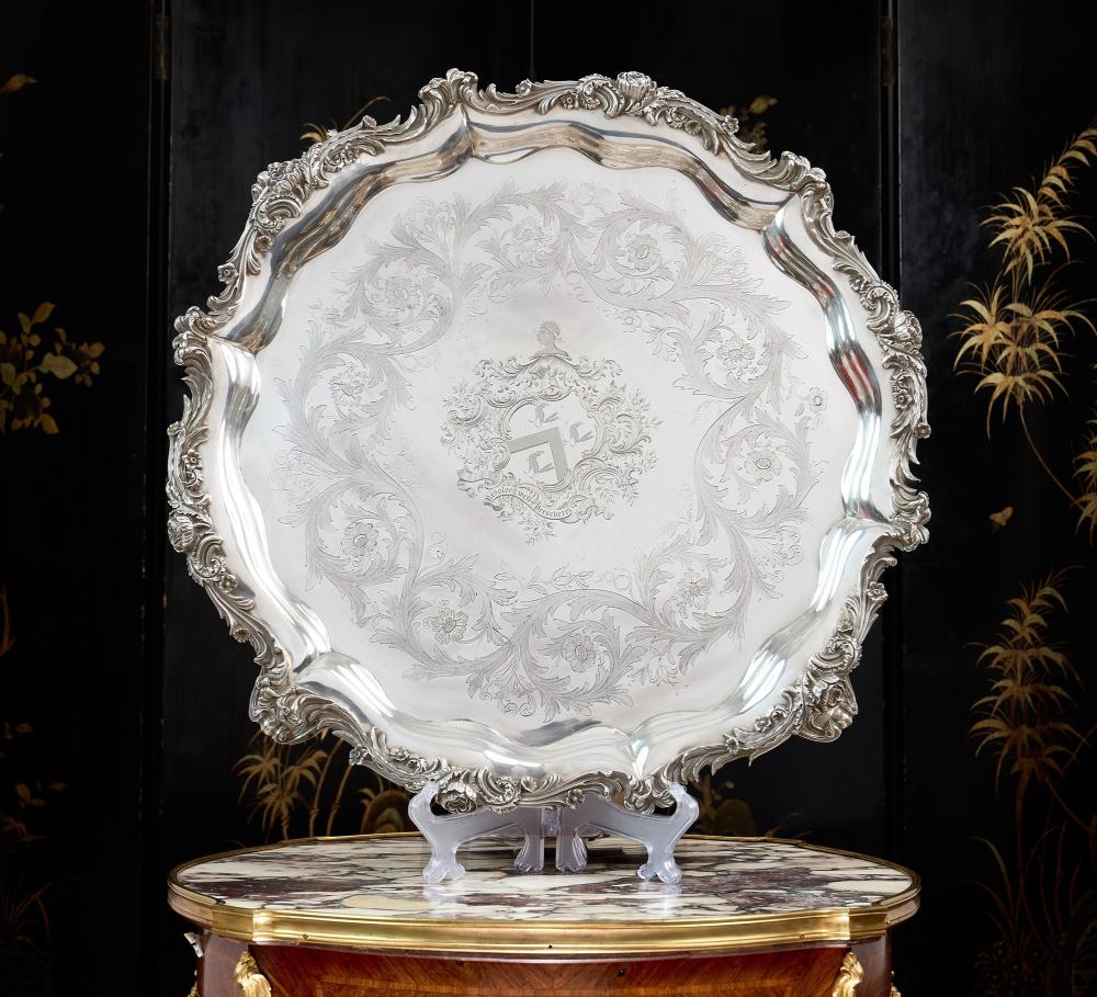 At Auction: A MASSIVE GEORGIAN STERLING SILVER SALVER, LONDON, 1836