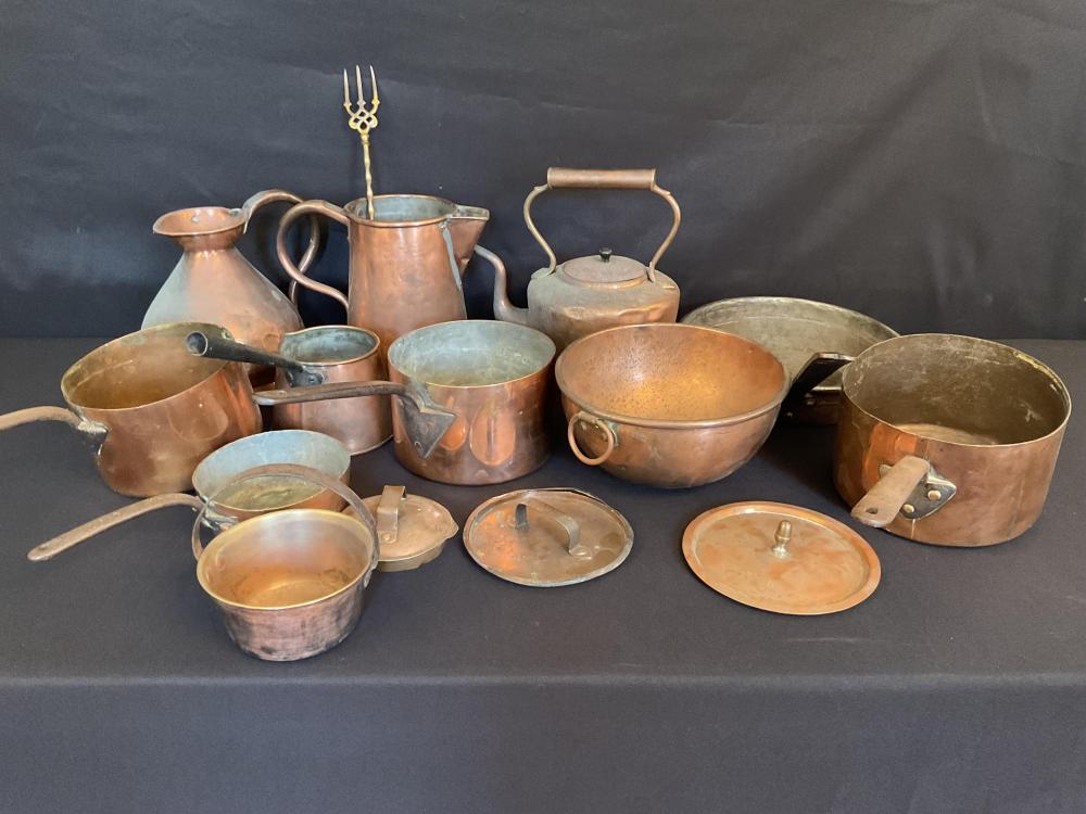 At Auction: Large Collection of Antique Copper Cook and Serving Ware