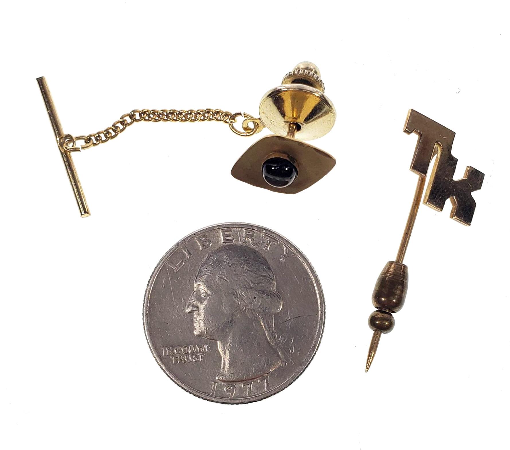 Lot - 14K Yellow Gold Tie Tac & TK Stick Pin