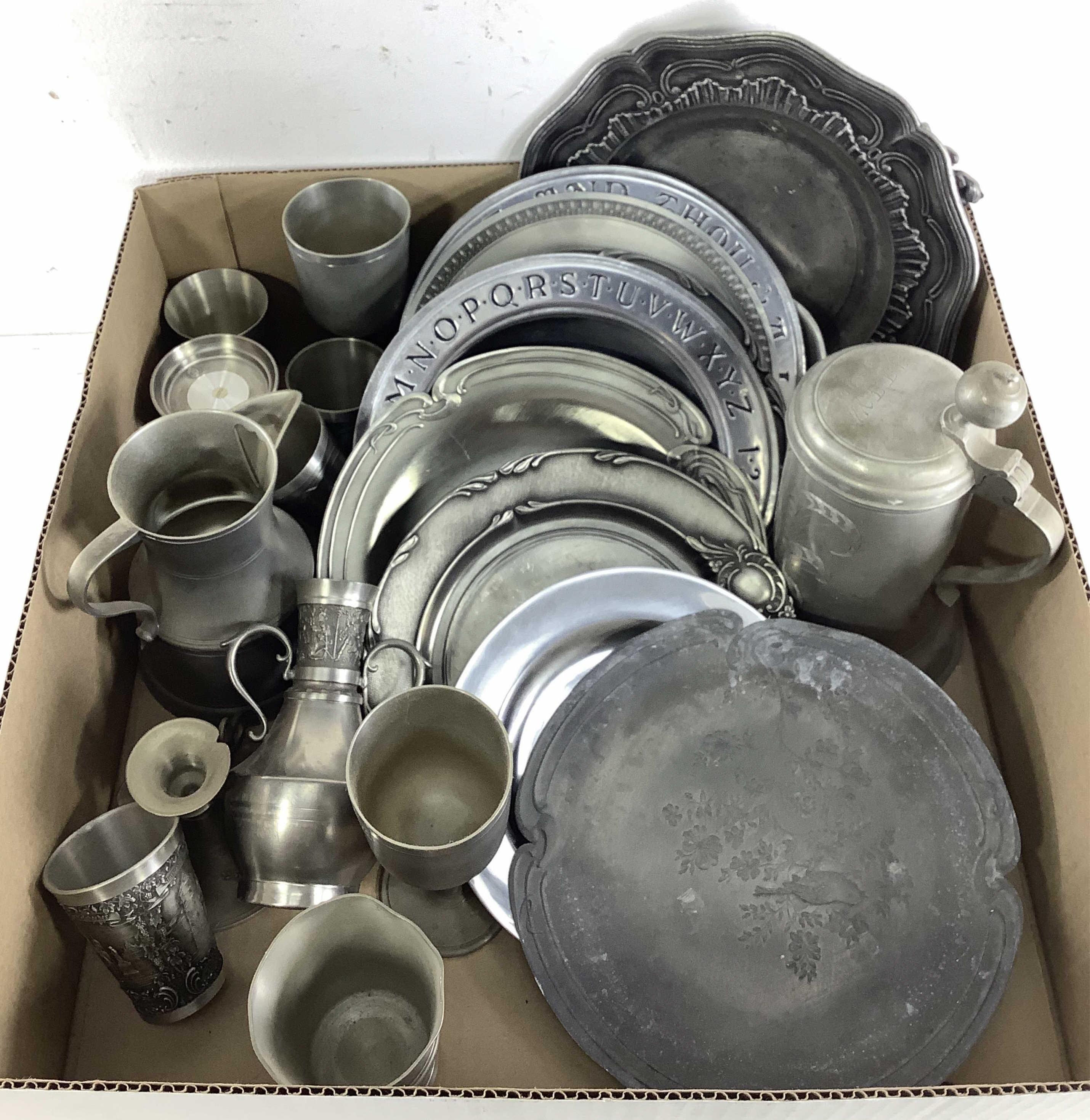 Lot - (24) Pewter Plates, Cups, & Steins