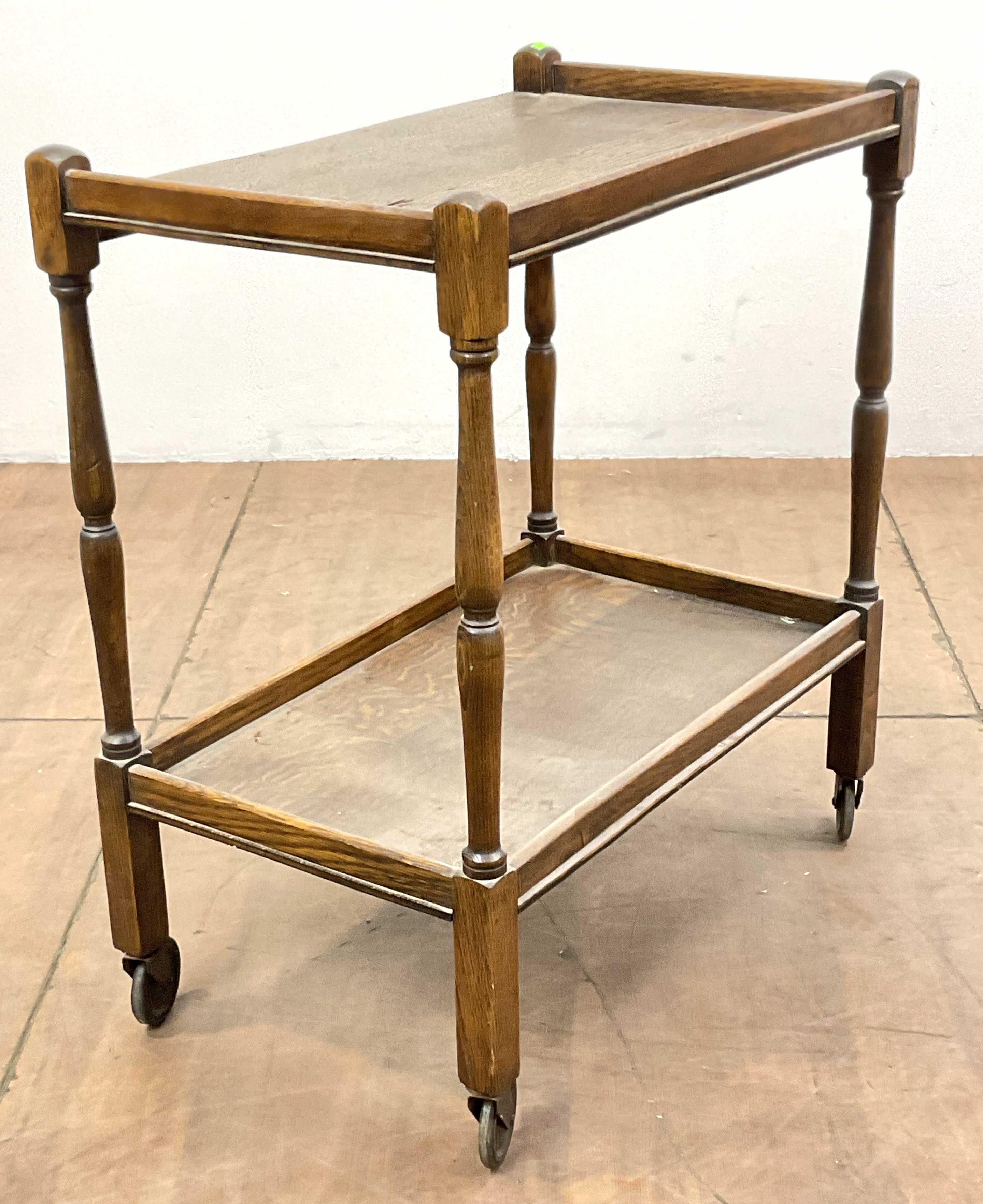 Lot - Vintage Rustic Mobile Two-tier Tea Trolley