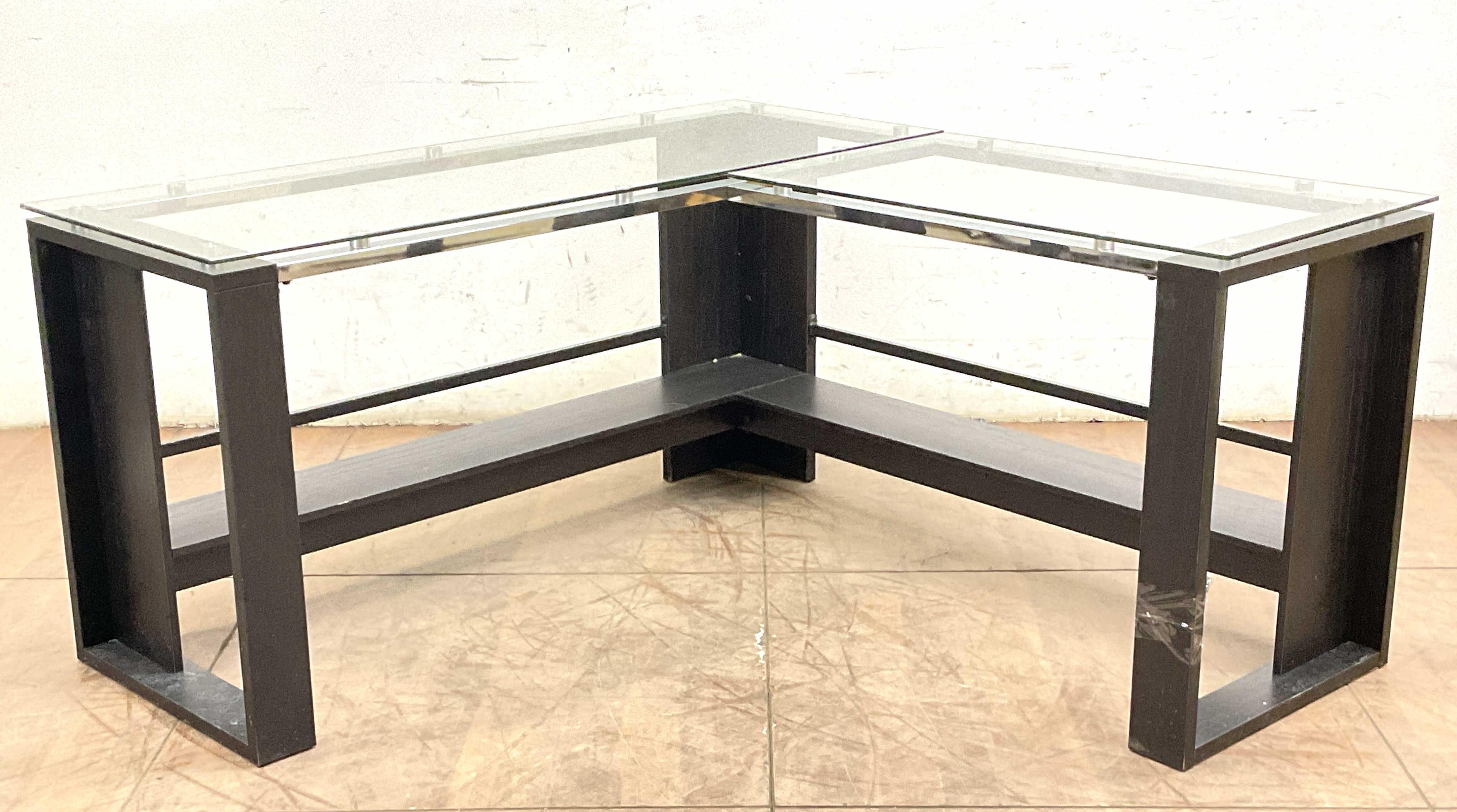 Lot - Modern Glass Top Metal Sectional Corner Desk