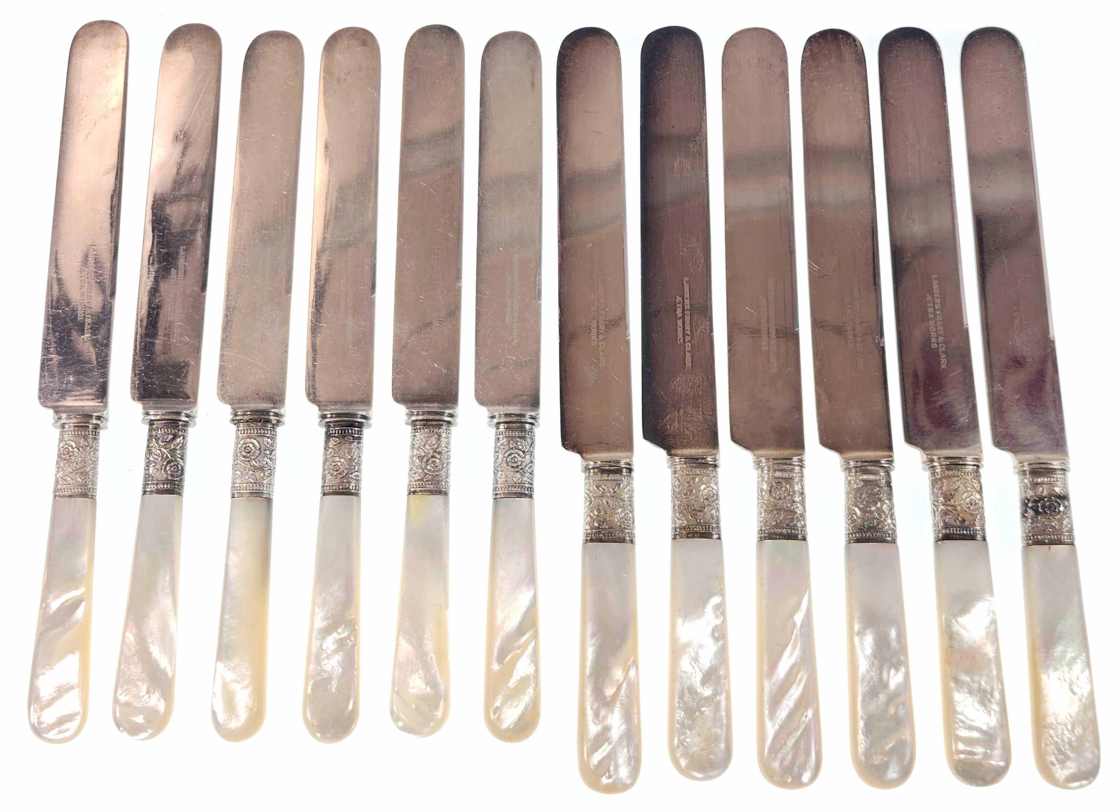 Lot - (12) Antique Sterling Silver Cuff & Mop Handle Knives