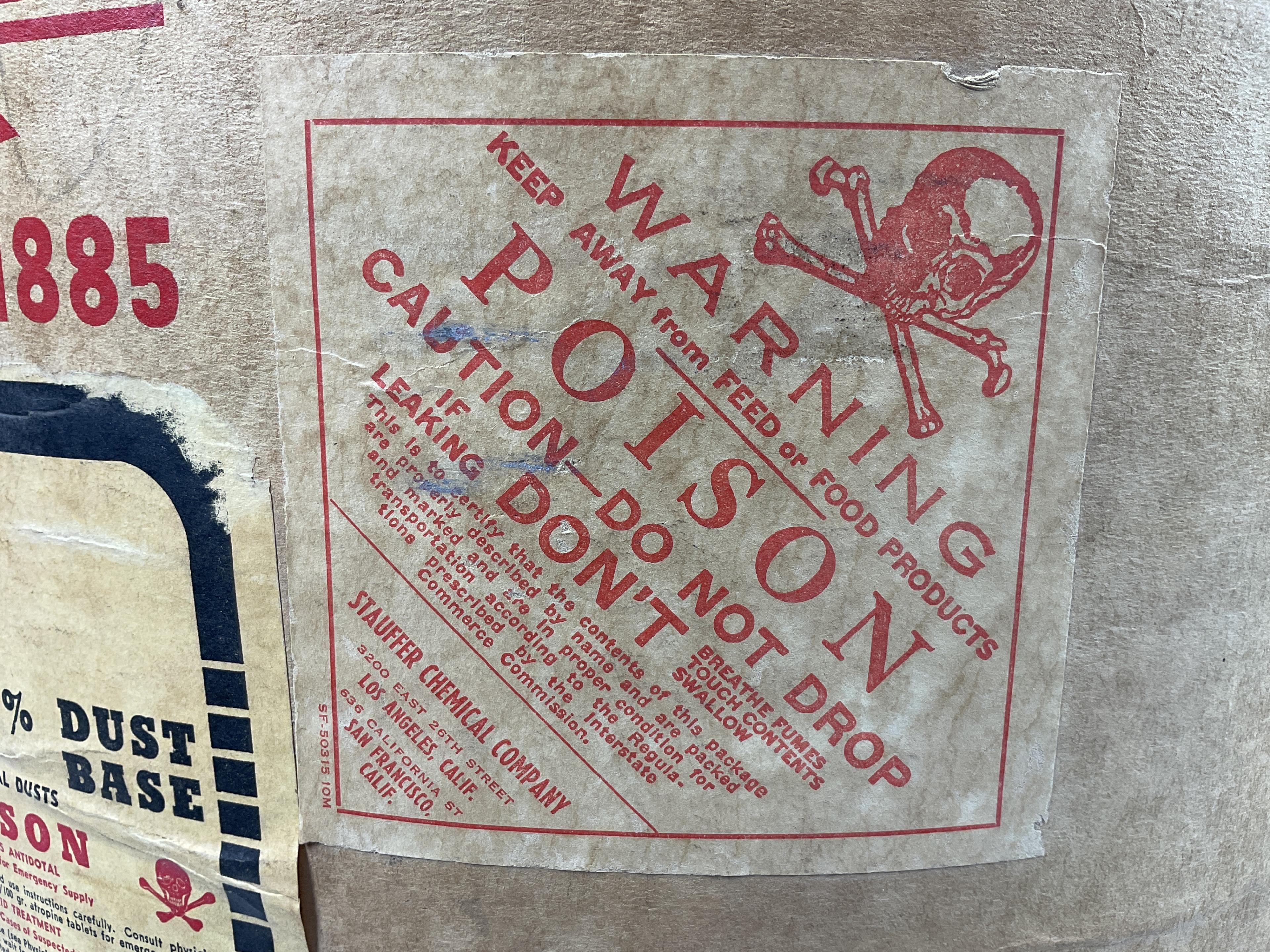 Lot - Vintage Stauffer Cardboard Poison Pesticide Drum