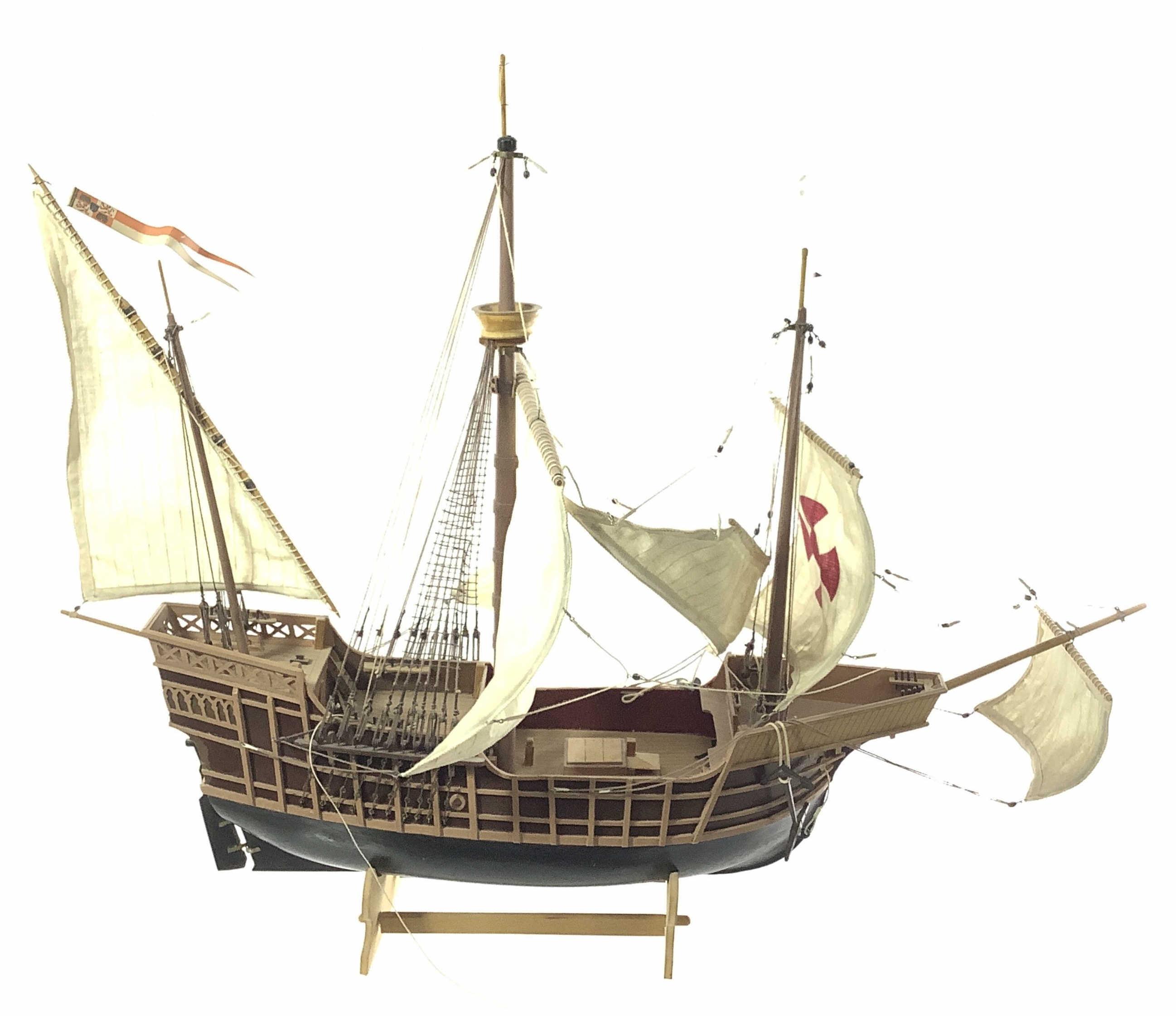 Lot - Santa Maria Wood Scale Model Ship w/ Stand