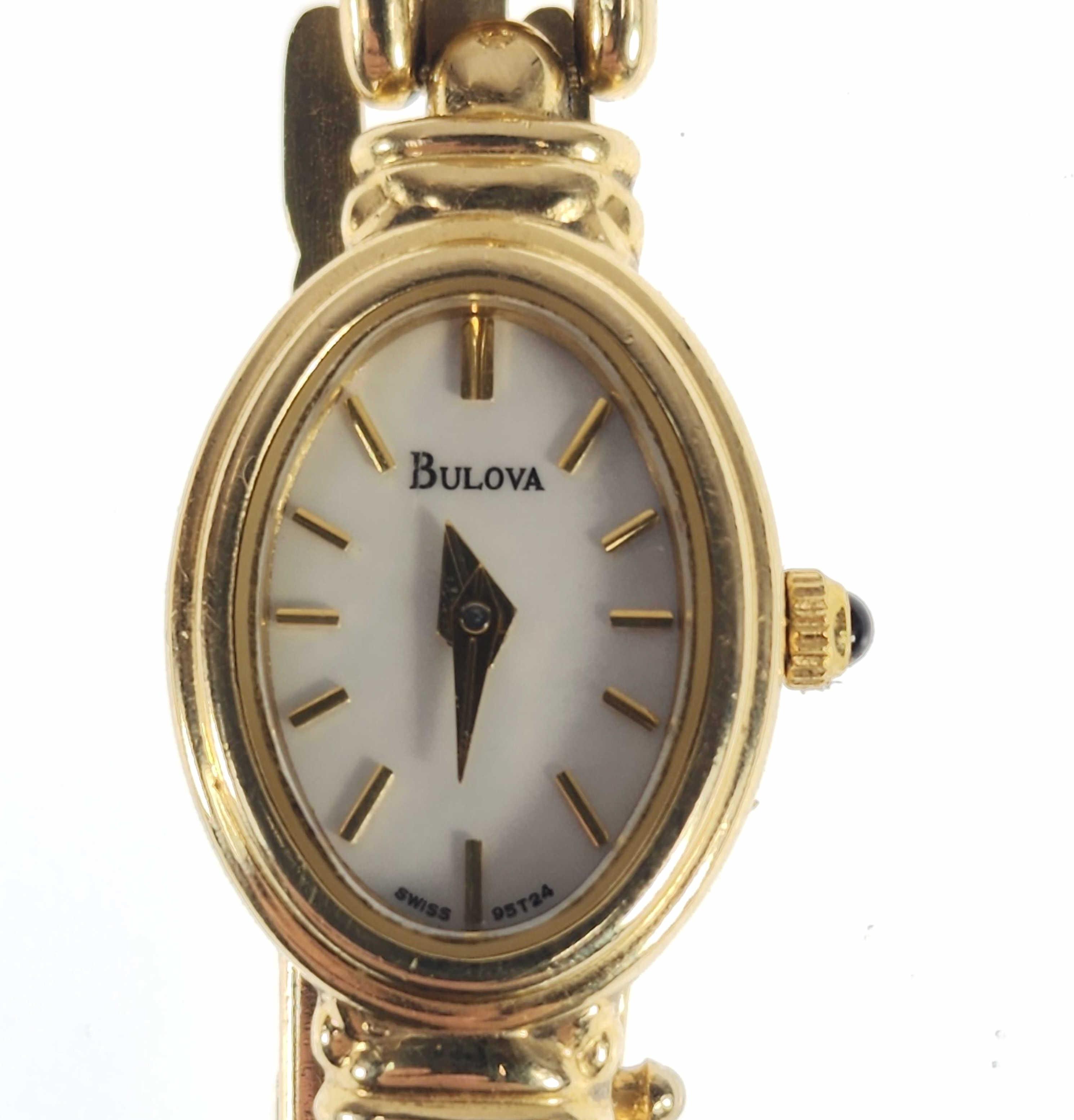 Lot - 14K Gold Single Jewel Bulova Watch & Band