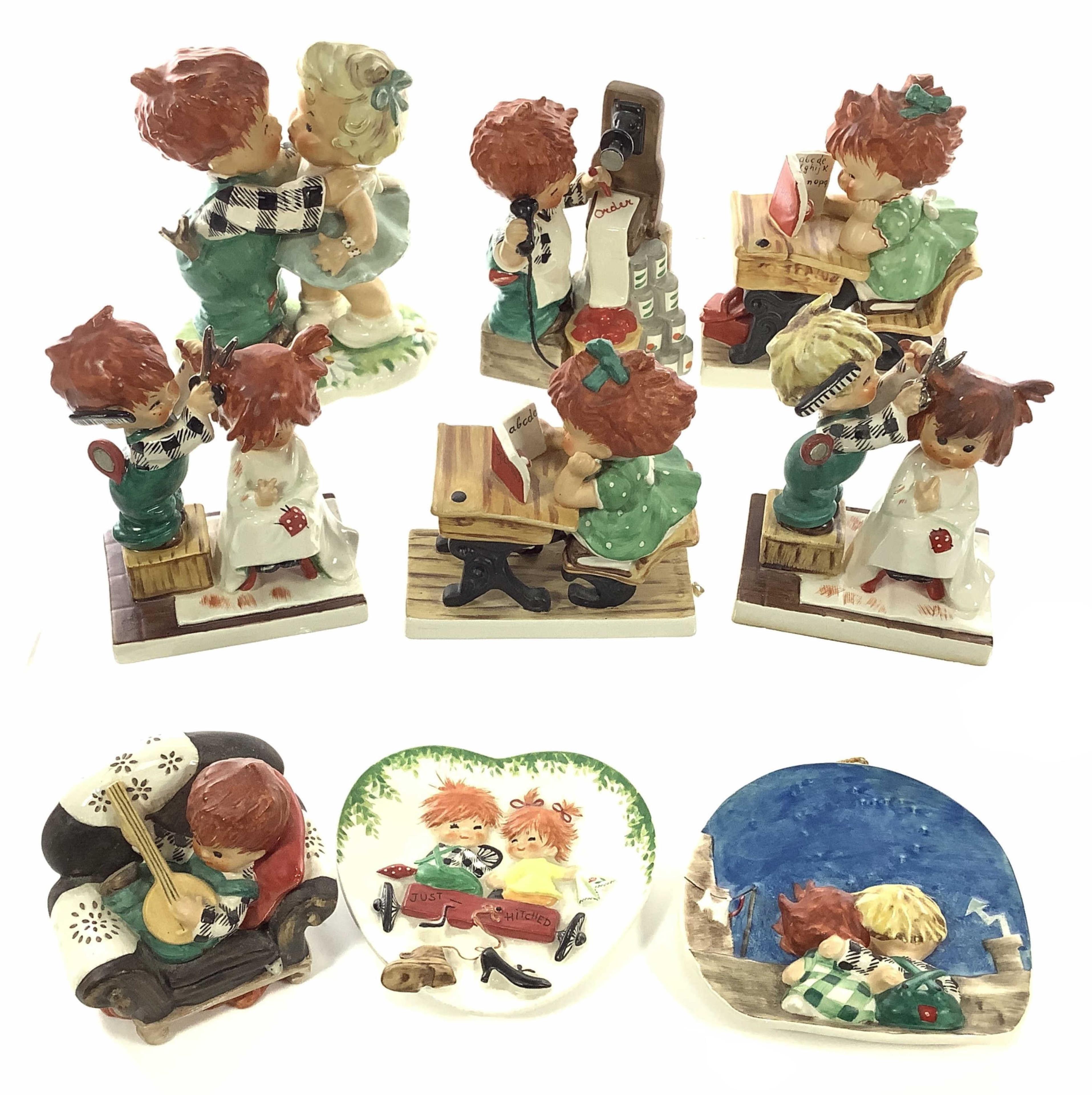 Lot - (9pc) Vintage Goebel Charlot By Redhead Figurines