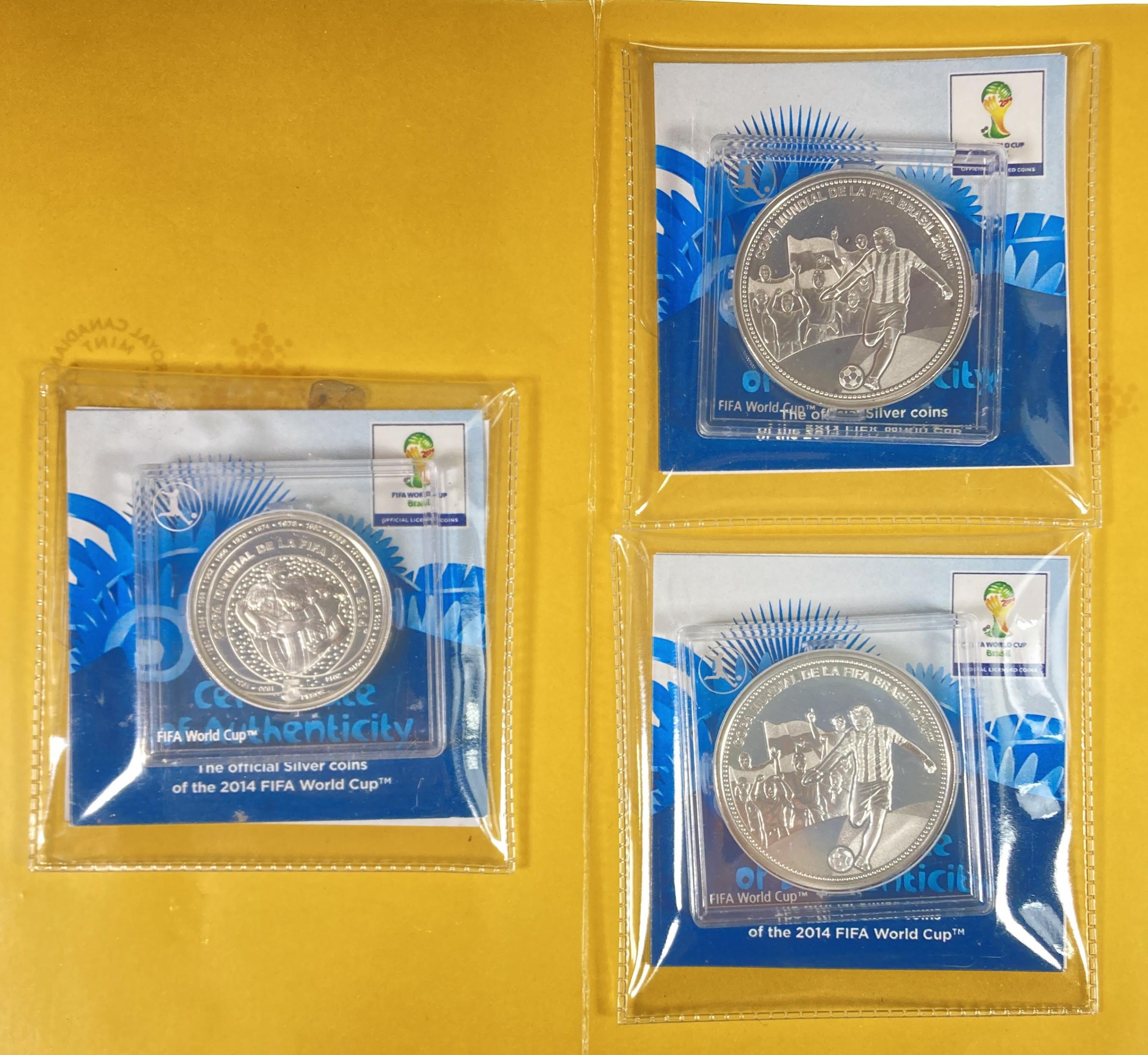 Lot - (3) 2014 FIFA World Cup Silver Coins