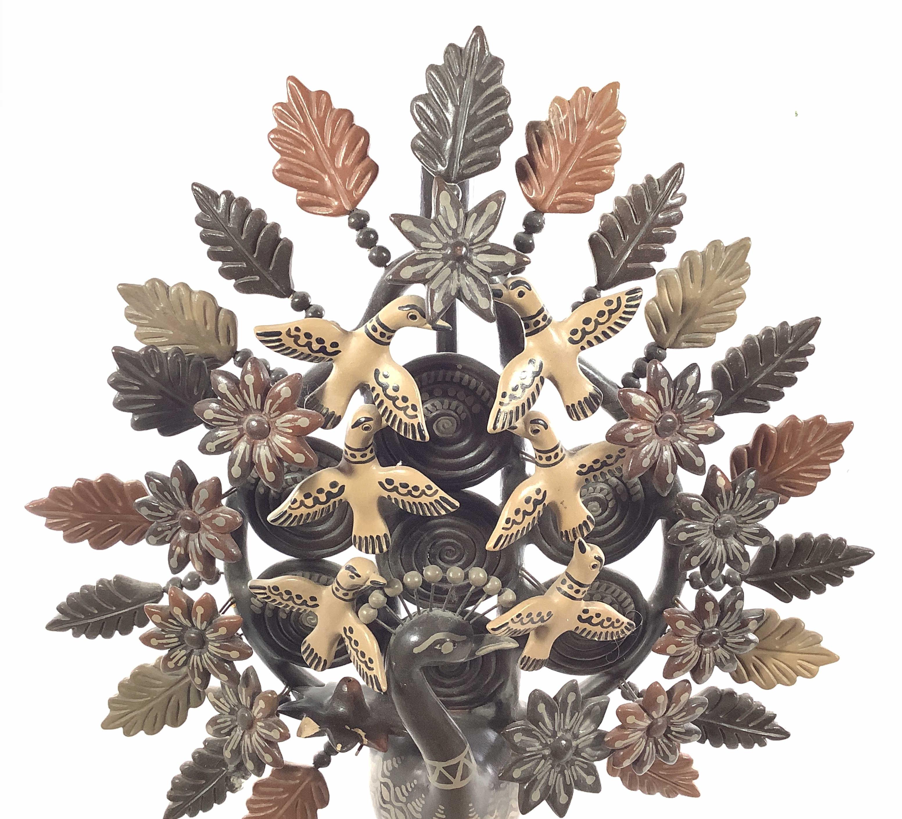 Lot - Mexican Pottery Tree Of Life, Peacock, Birds