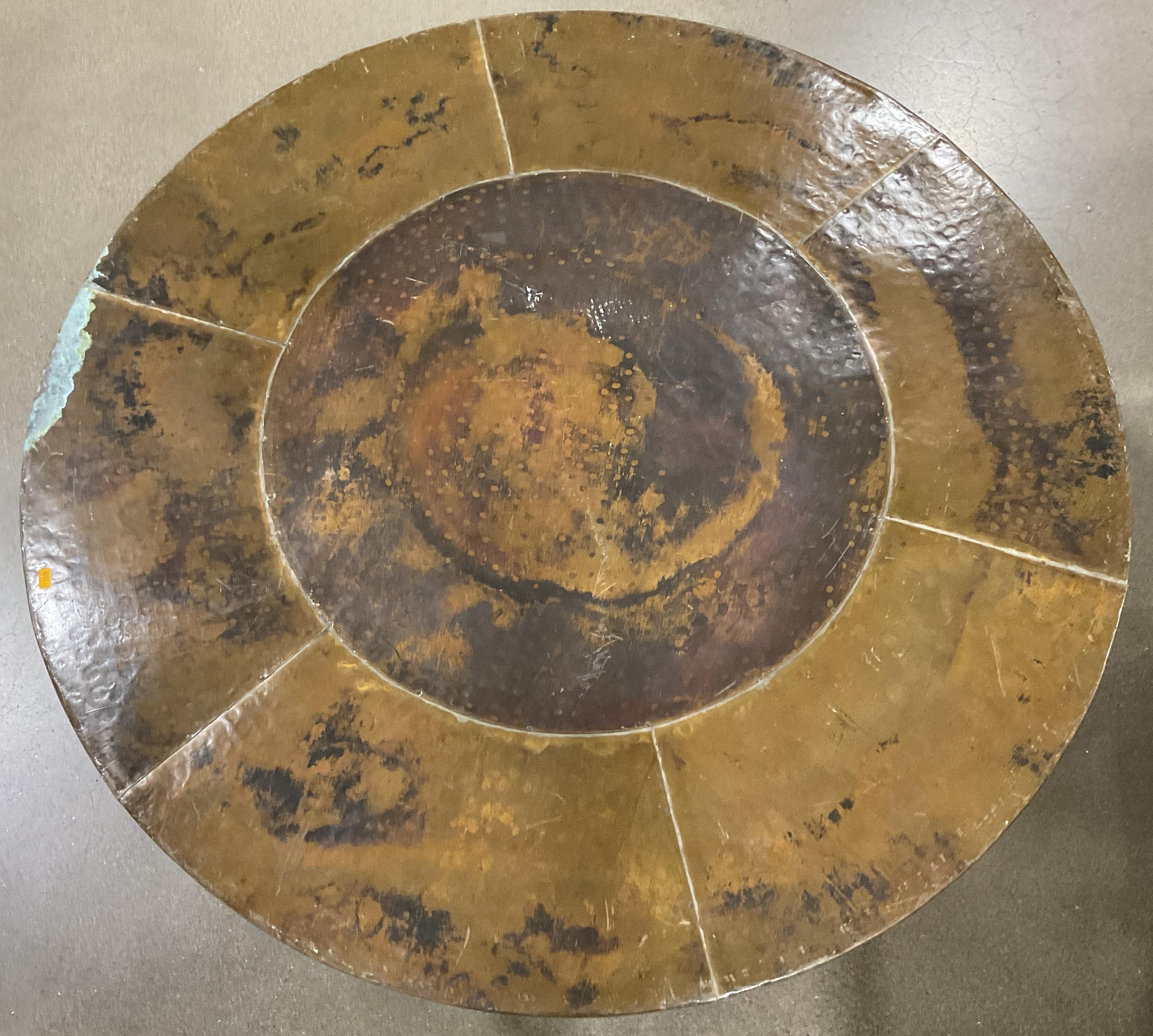 Lot - Rustic Hammered Copper Top Cocktail Table