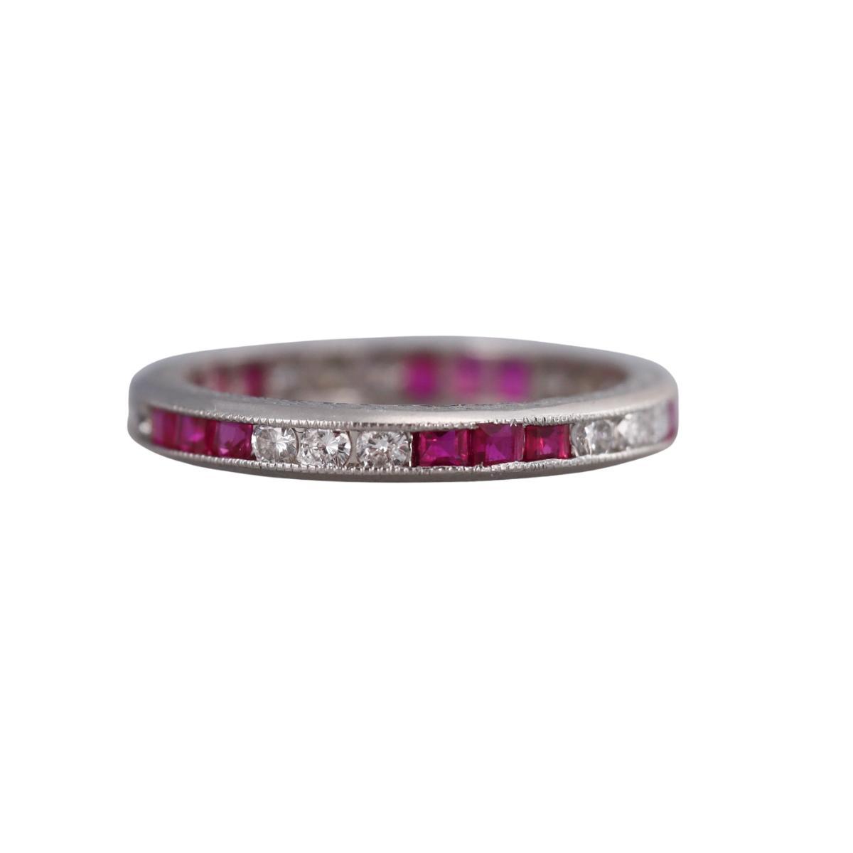 At Auction: Platinum Diamond Ruby Eternity Wedding Band Ring