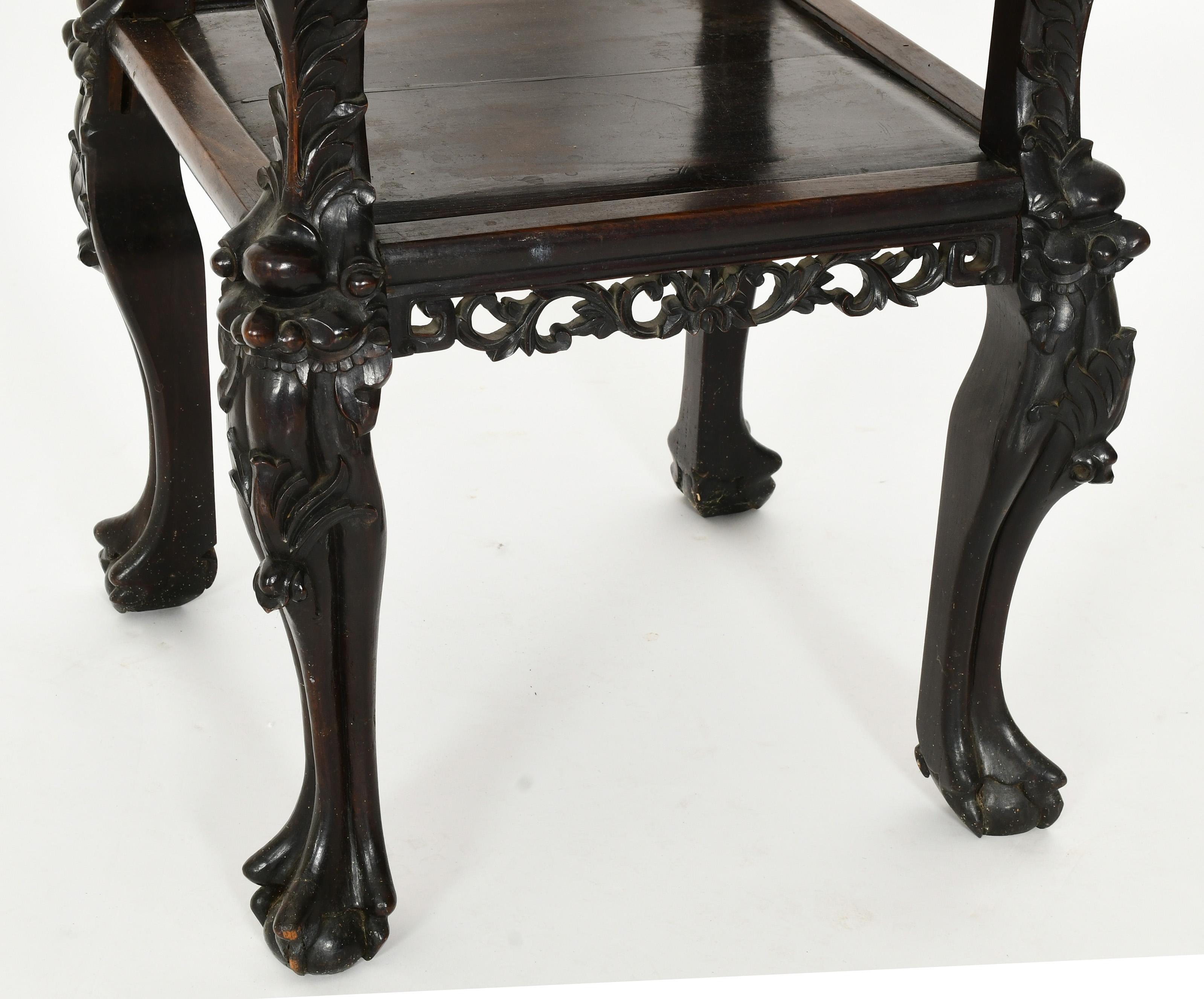 Lot - Chinese Carved Wood Stand with Marble Top