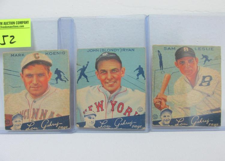TRIO OF 1934 GOUDEY BASEBALL CARDS