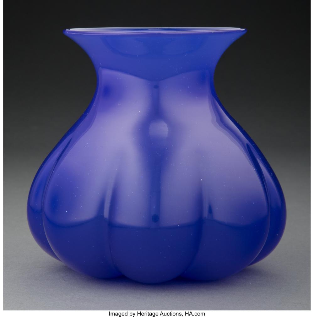 Sold Price: Steuben Dark Jade Blue Glass Lobed Vase, circa 1925 Marks ...