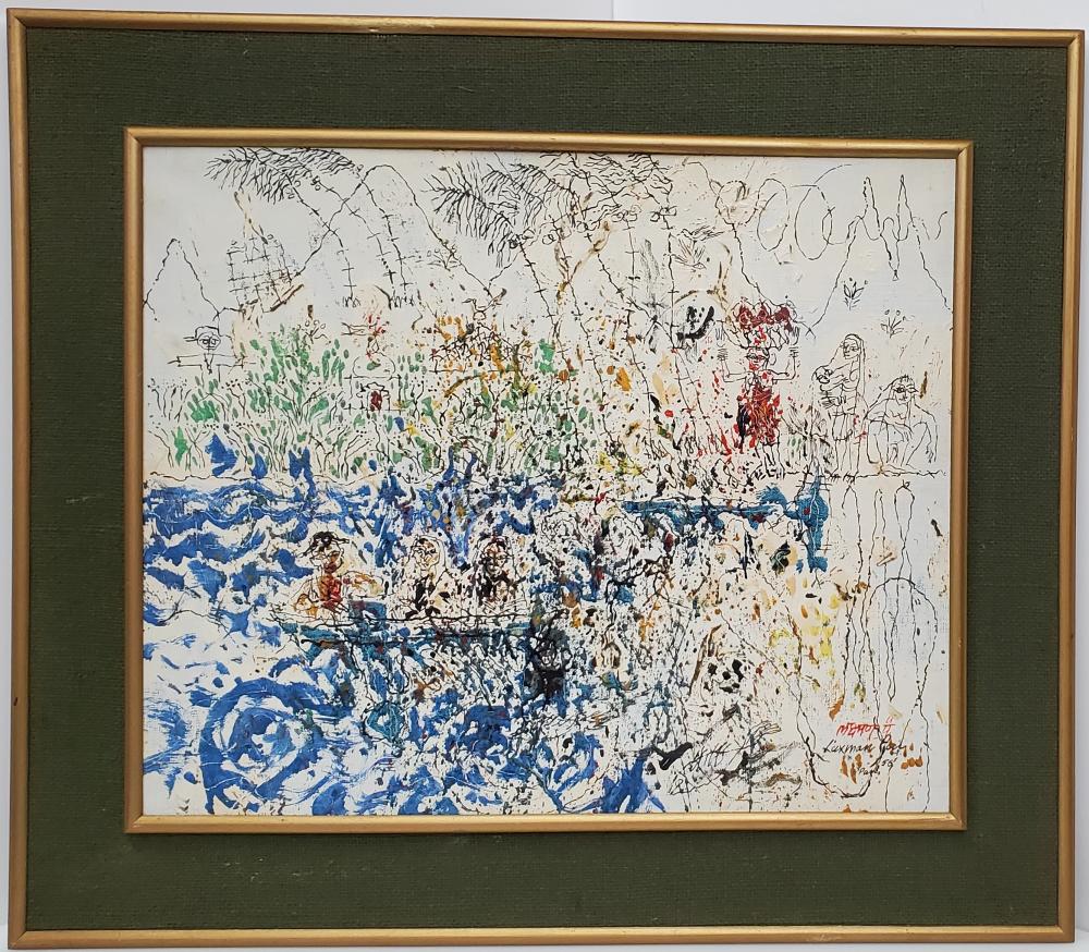 Lot - Laxman Pai Modernist Indian Oil Painting 1956 Paris River Boat ...