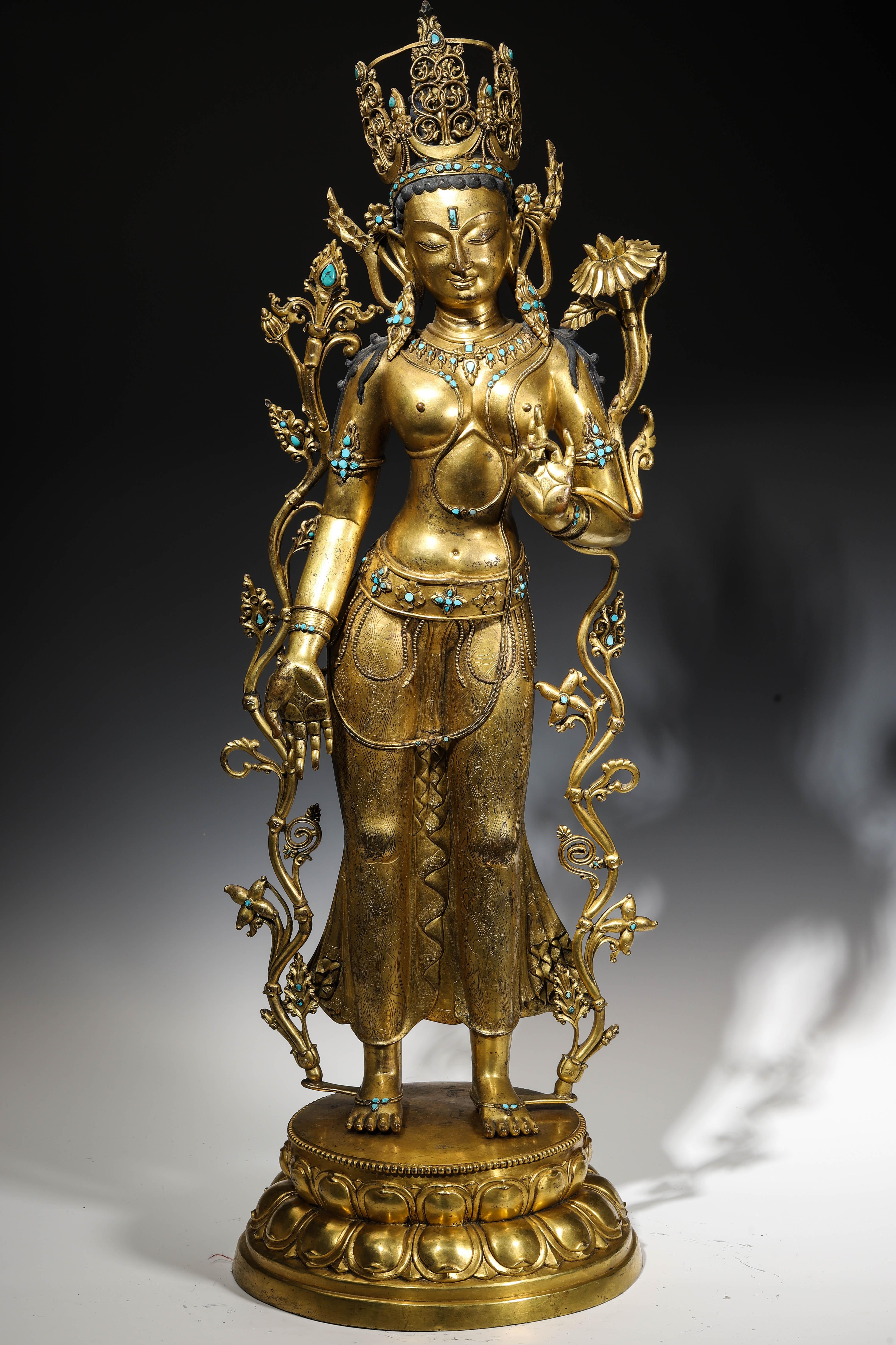 At Auction: A gilding copper green tara statue,Ming Dynasty,China