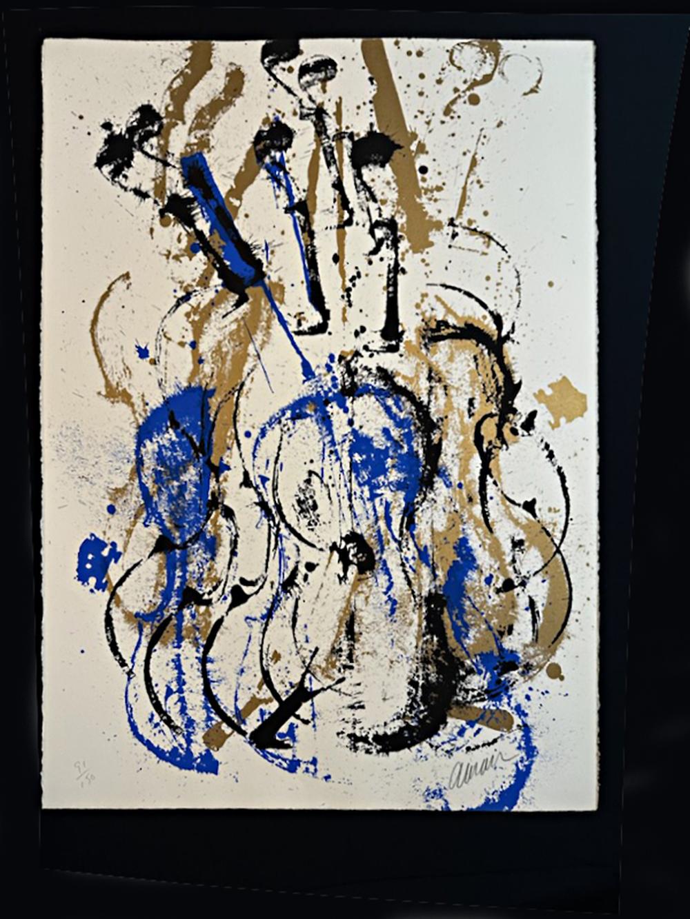 At Auction: Pierre Arman, Arman Violins in Blue and Gold Signed ...