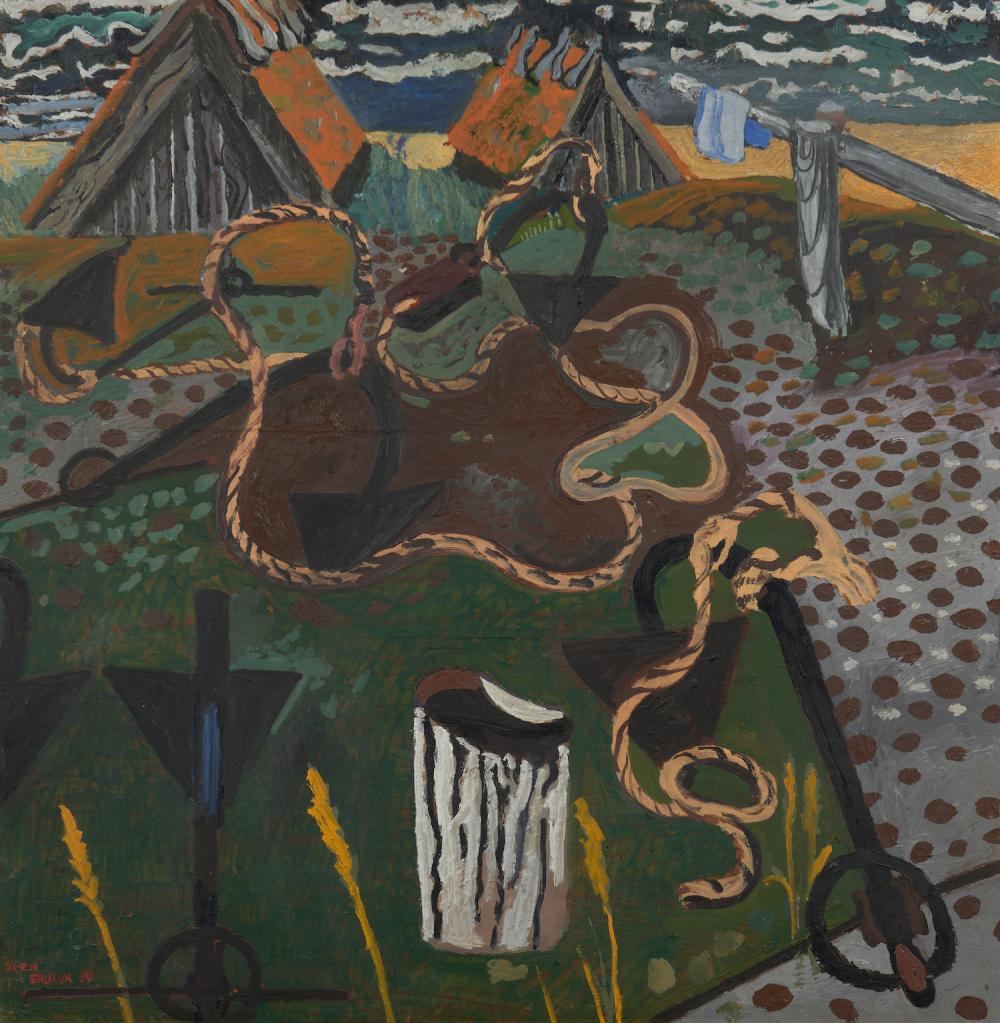 Lot - SVEN ERIXSON (Swedish, 1899-1970) Eel Sheds 1934 oil on board 75 ...