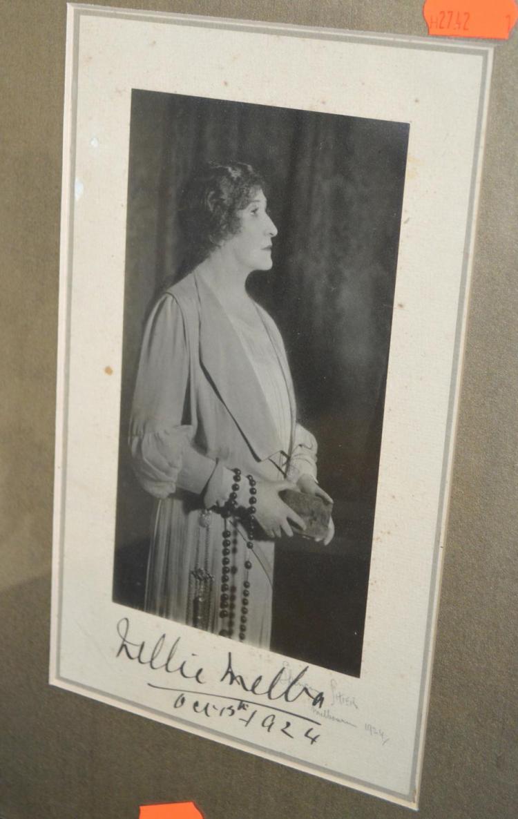 Lot - A FRAMED DAME NELLIE MELBA PHOTOGRAPH SIGNED 1924 AND 'MELBA' AND ...
