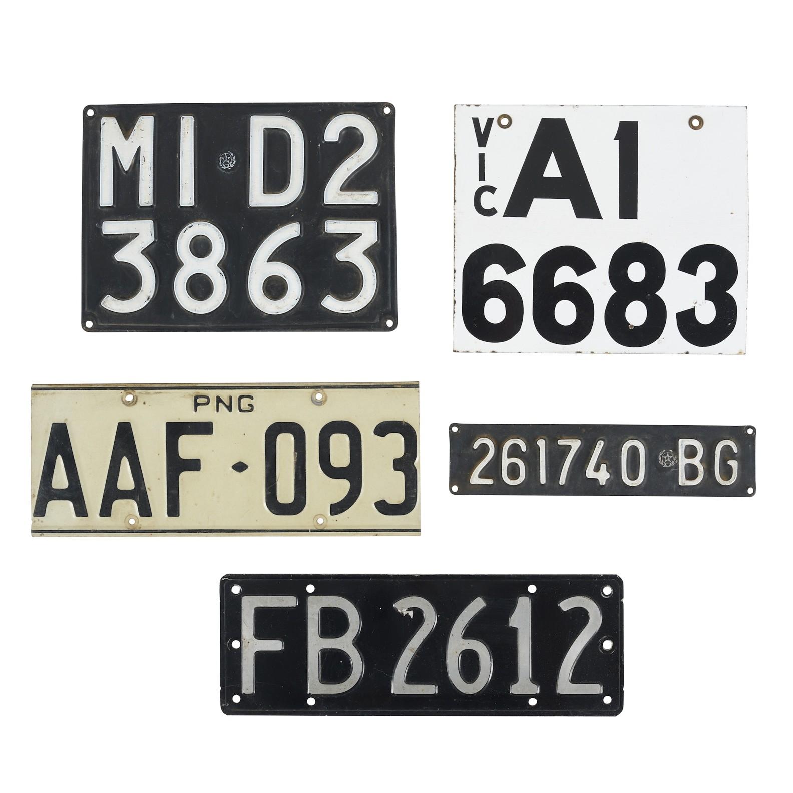 Lot - A GROUP OF FIVE ASSORTED CAR NUMBER PLATES