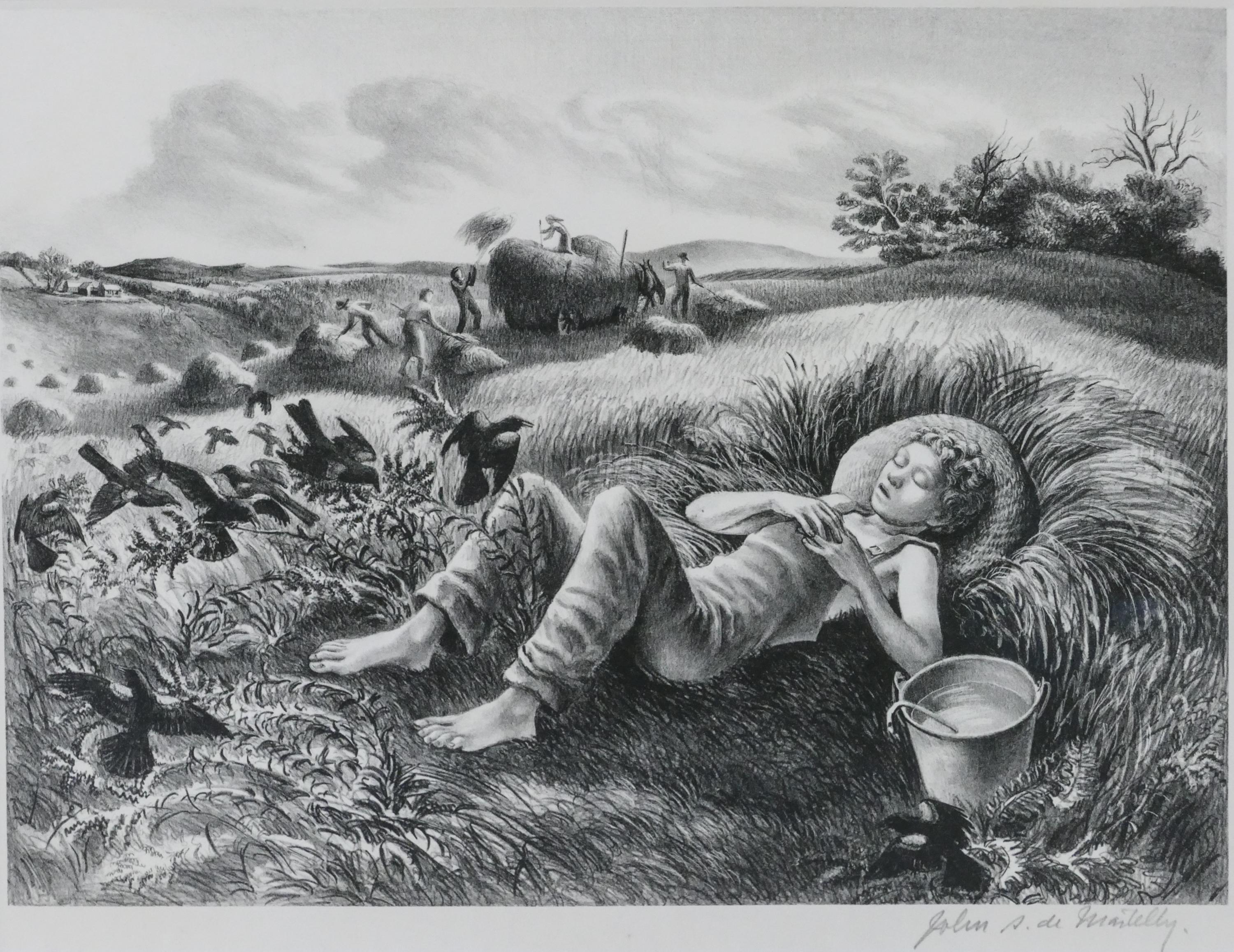 At Auction: John De Martelly ''Chore Boy'' 1942 Lithograph