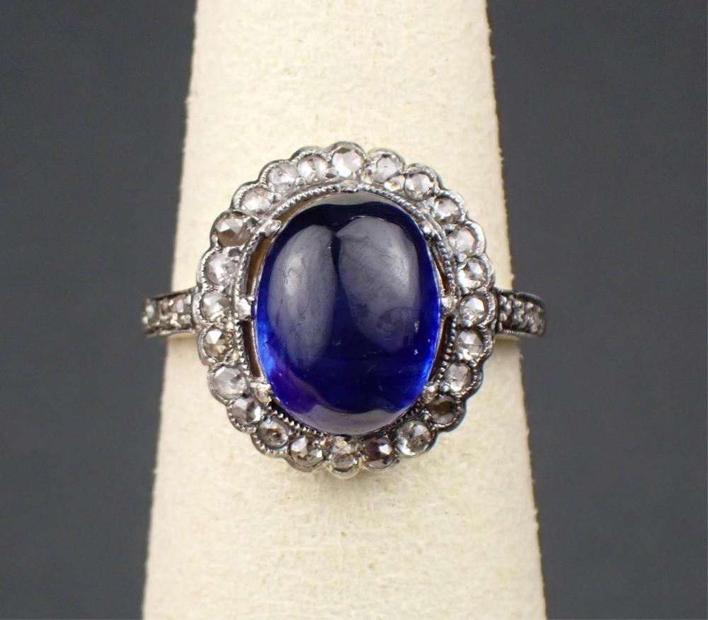 Lot - SAPPHIRE, DIAMOND, SILVER & 18K GOLD RING
