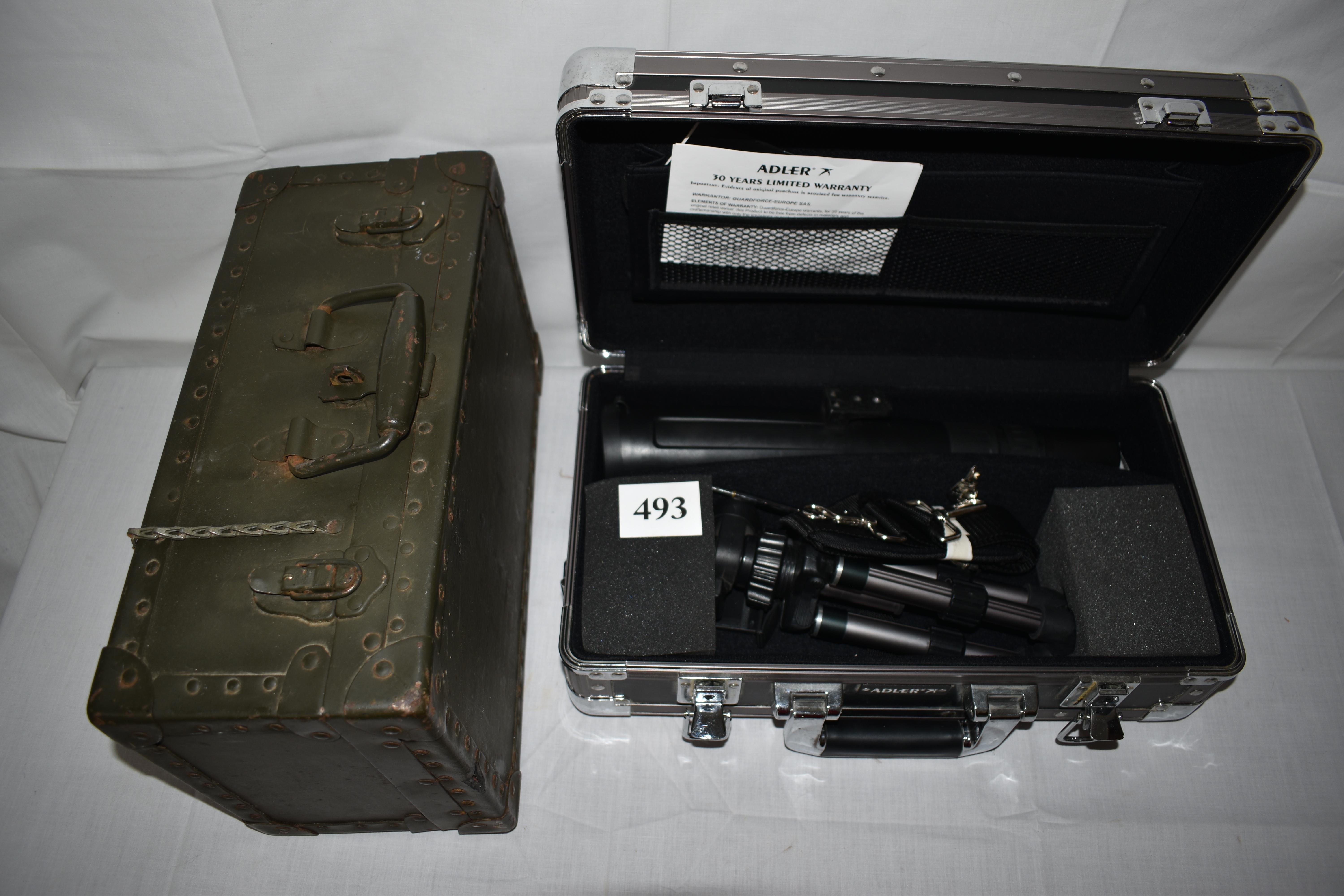 Lot - Adler Spotting Scope and Army Lock Box