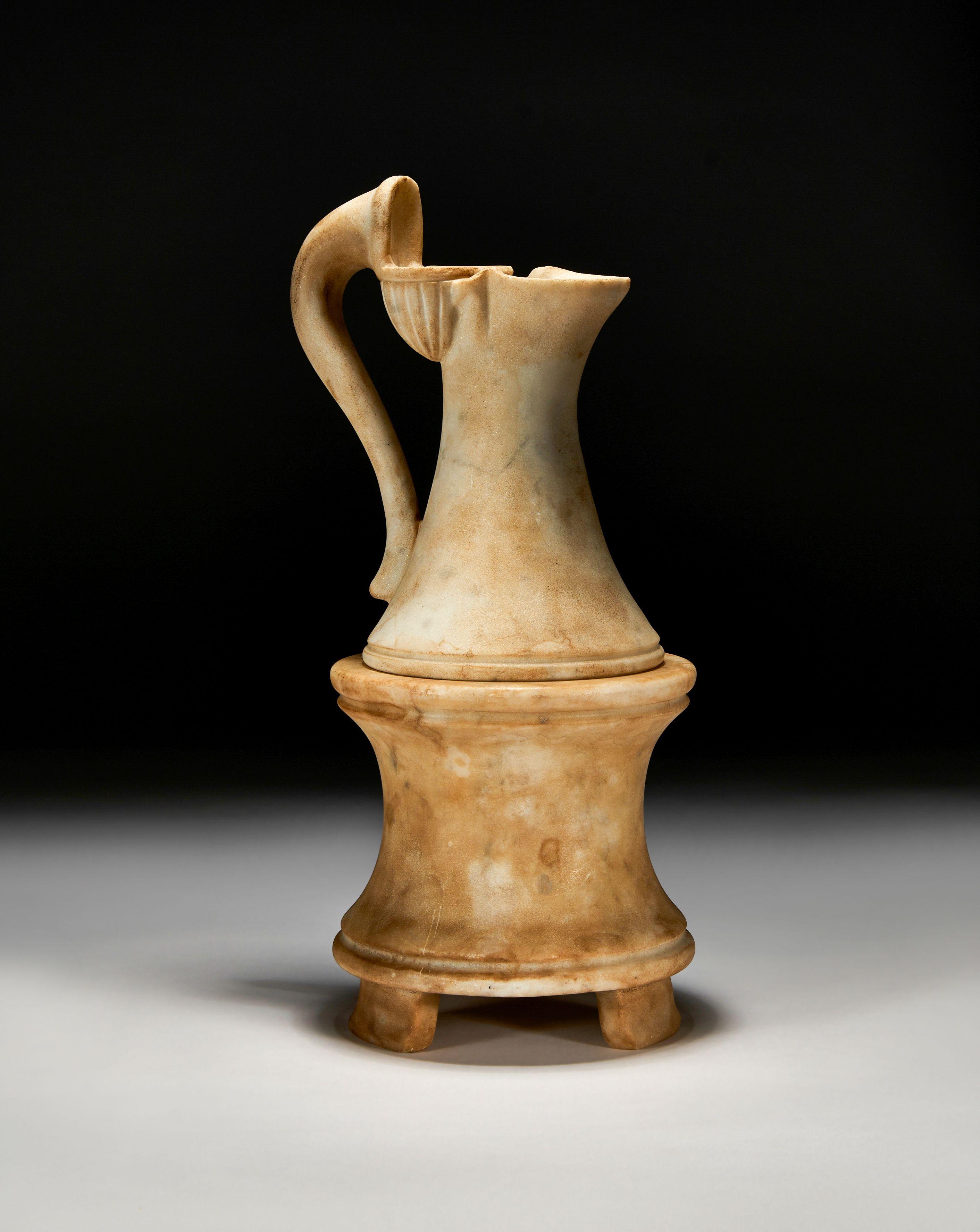 Lot - A GREEK MARBLE VASE IN THE FORM OF A PYXIS (BOX) MOUNTED BY AN ...
