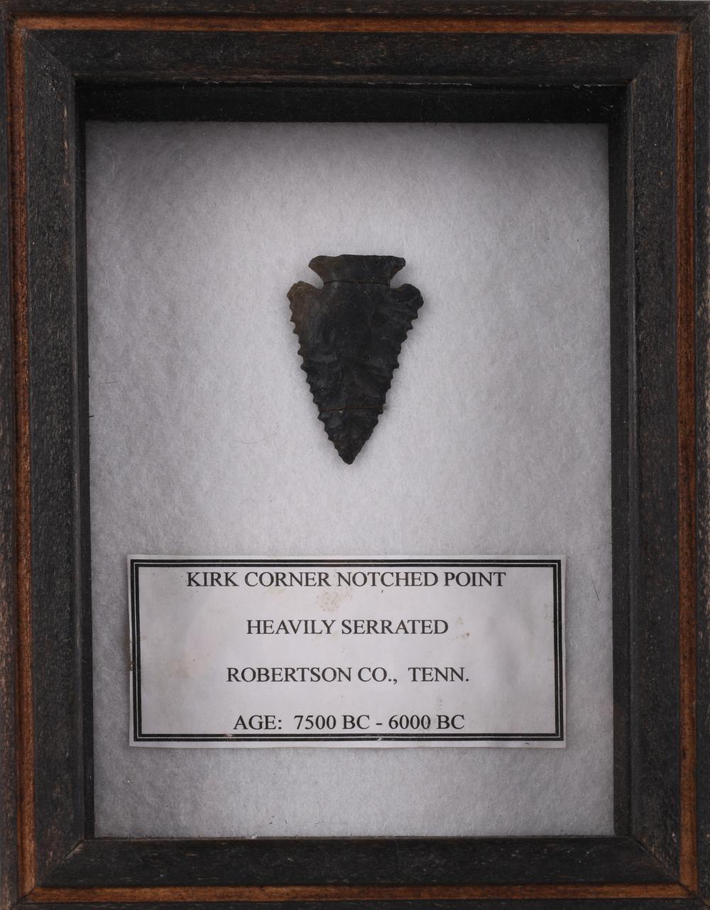 Lot - CASE WITH NICE KIRK CORNER NOTCHED BLACK FLINT PROJECTILE POINT ...
