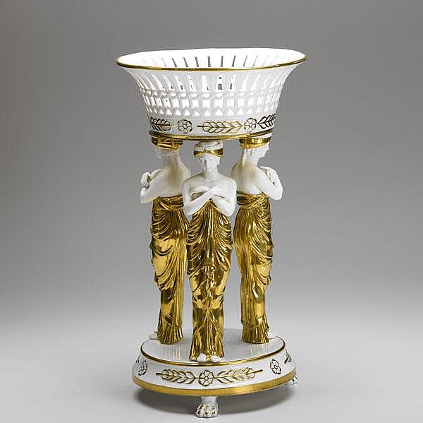 SEVRES PORCELAIN CENTERPIECE; Three 'standing'