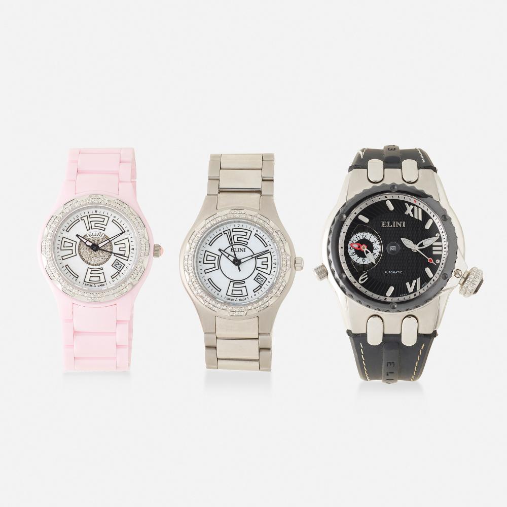 Sold at Auction: Elini Barokas, Three stainless steel wristwatches