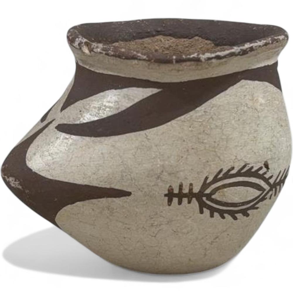 Lot - Handcrafted Clay Vessel with Painted Geometric
