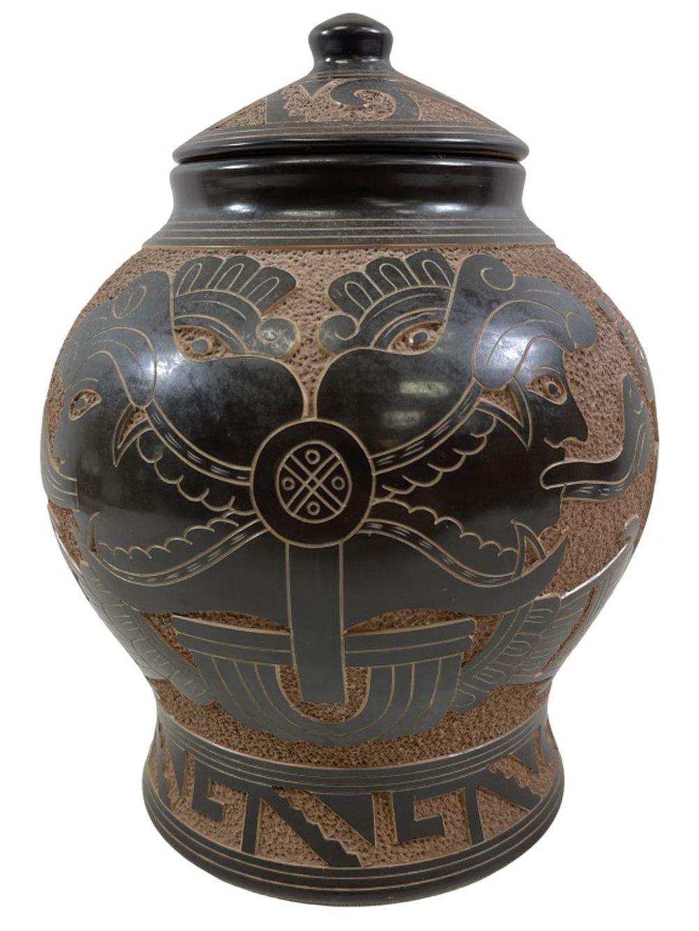 Lot - Vintage Mayan Carver Pottery Jar Signed on bottom