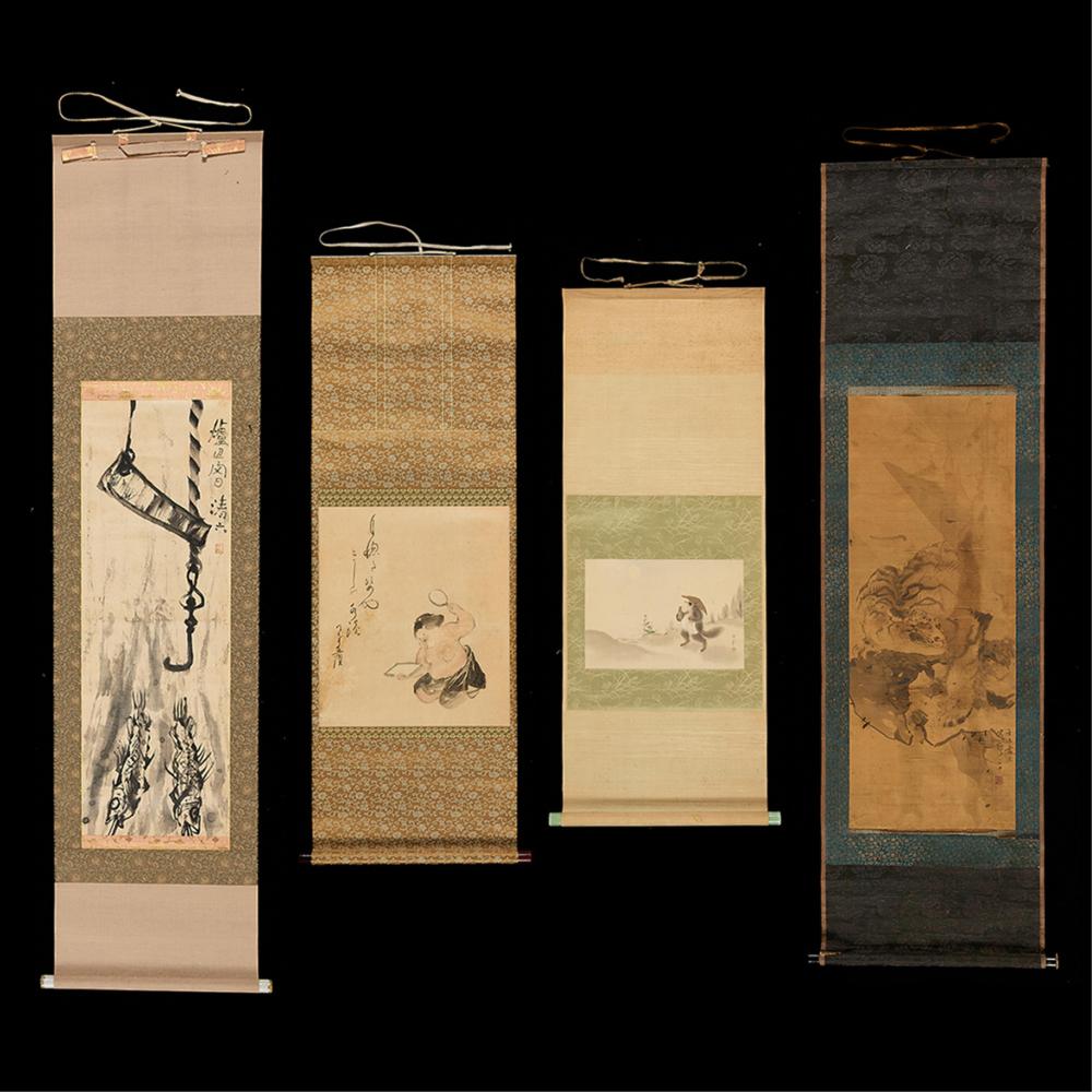 Lot - 4 Antique Japanese Scroll Paintings