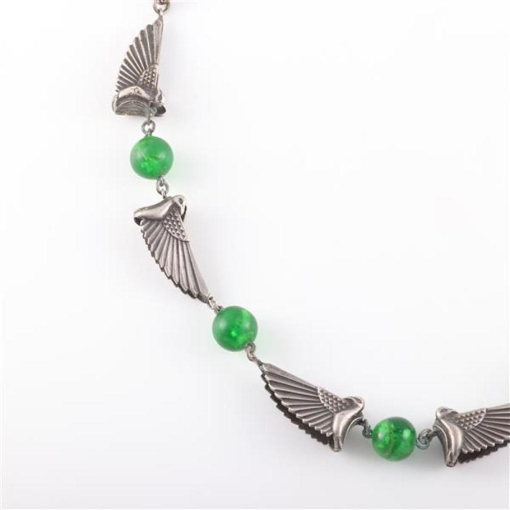 Lot - Egyptian Revival Art Deco necklace with silver winged falcon ...