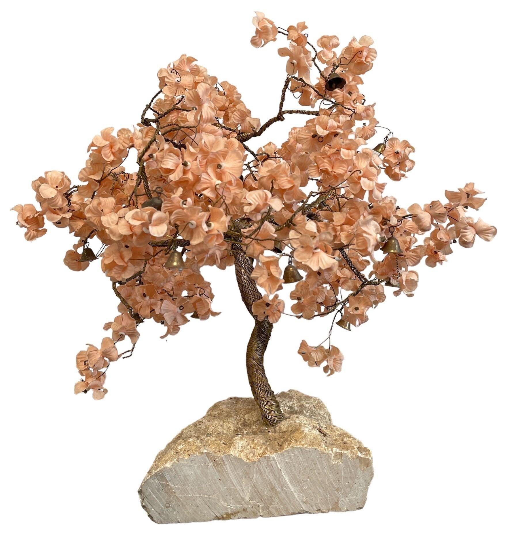 At Auction: CHINESE CHERRY BLOSSOM STONE AND COPPER PROSPERITY TREE