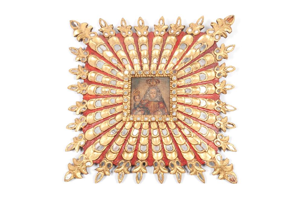 Lot - CUZCO SCHOOL STYLE PAINTING OF MADONNA AND CHILD
