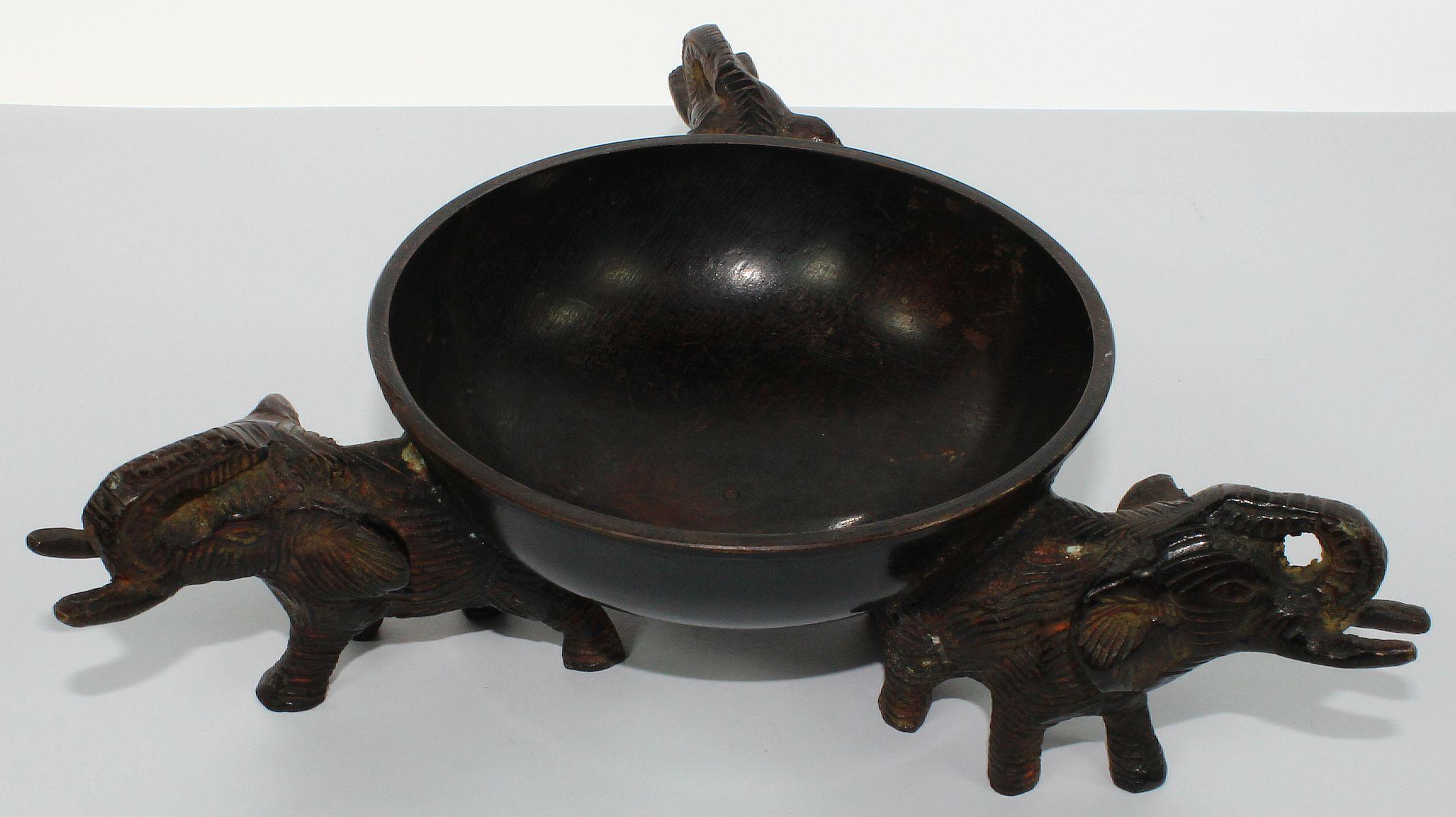Lot - Bronze Tripod Elephant Dish