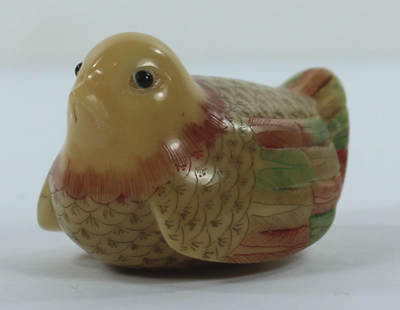 Lot - Resin Netsuke of a Roosting Bird