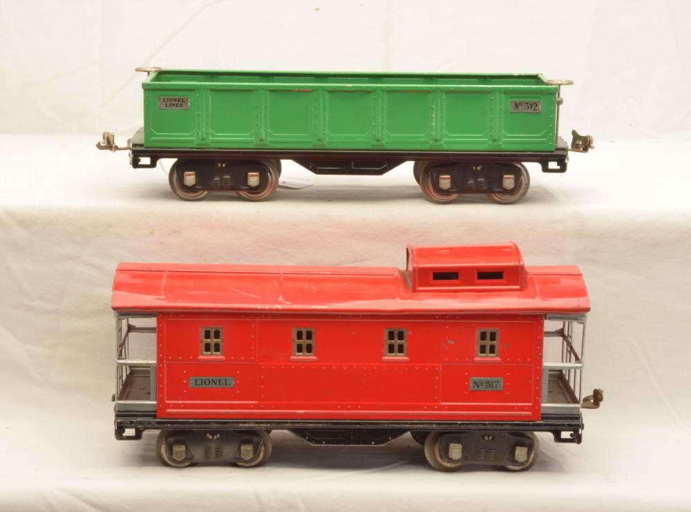 Bid Now: Lionel Prewar Std. Ga. 512 Green Gondola 517 Red Caboose w/All ...