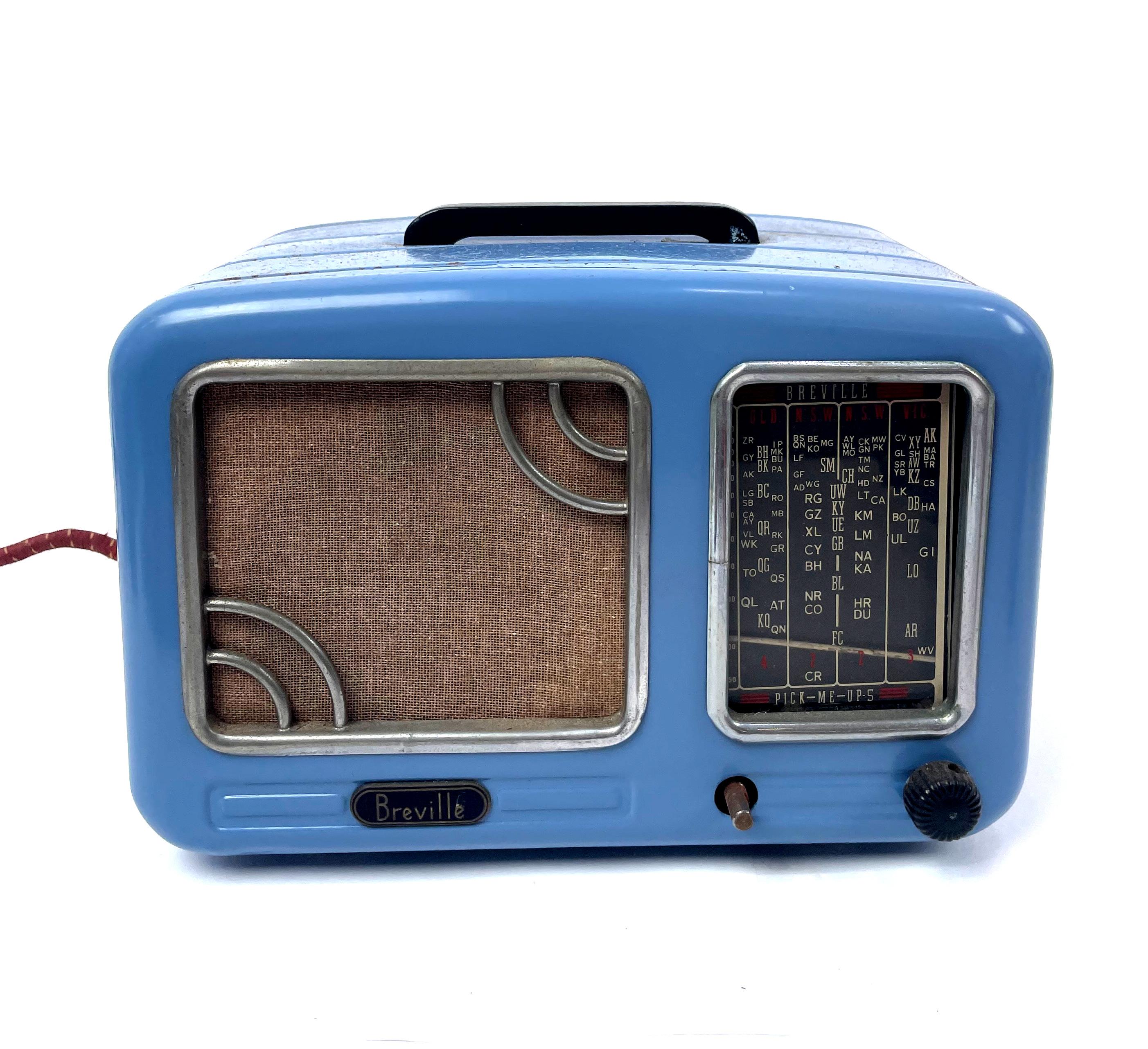 Lot - A Breville Baby Blue Enamel Pick Me Up Radio 240v