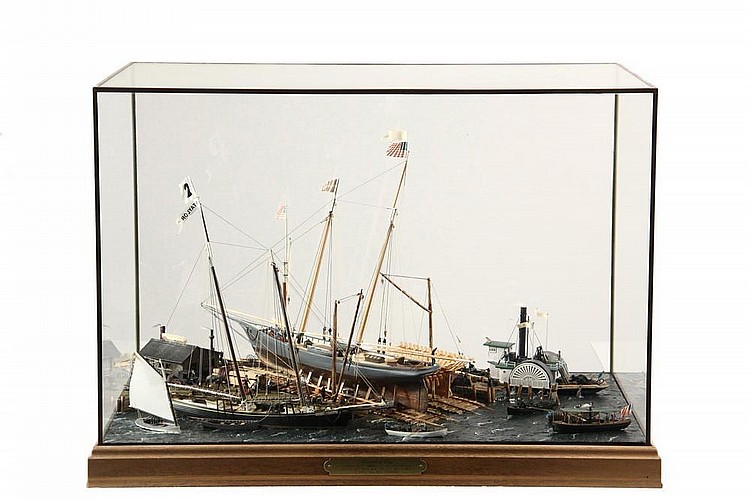 Lot - CASED MARINE DIORAMA - "Launching Day - Schooner Yacht 'America ...