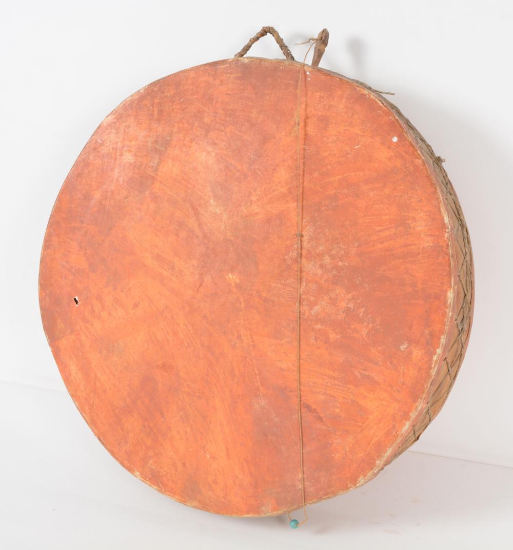 Lot - Native American Double Headed Frame Drum with Pink-Orange Paint ...