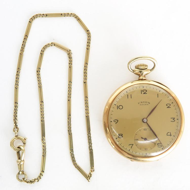 Sold at Auction: 14KG Union Pocket Watch on 14KG Watch Chain