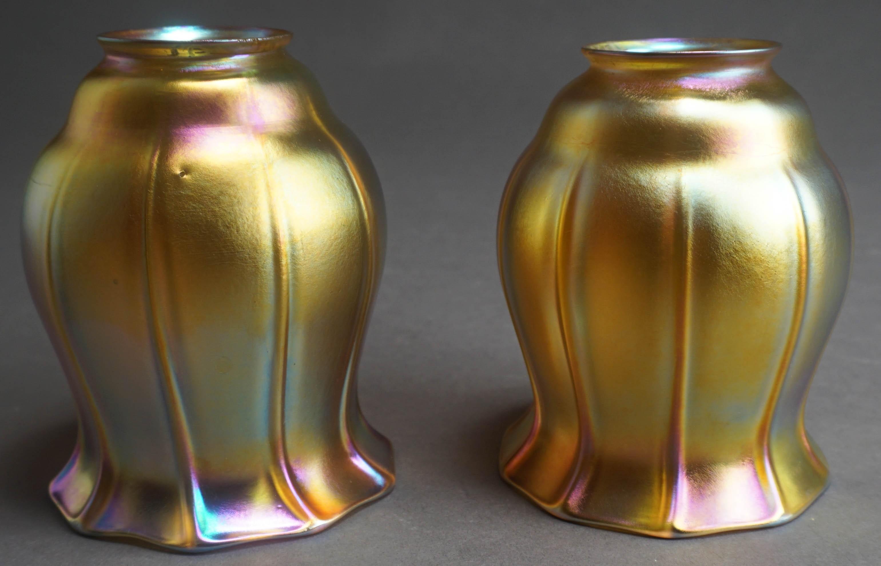 Lot - Pair Quezel Iridescent Art Glass Shades H: 5 1/8 in. (13 cm.), D ...
