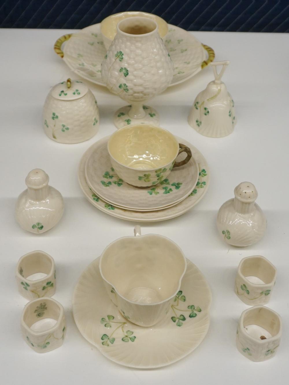 Lot - Group of Belleek Shamrock Pattern, Table Articles, Most with ...