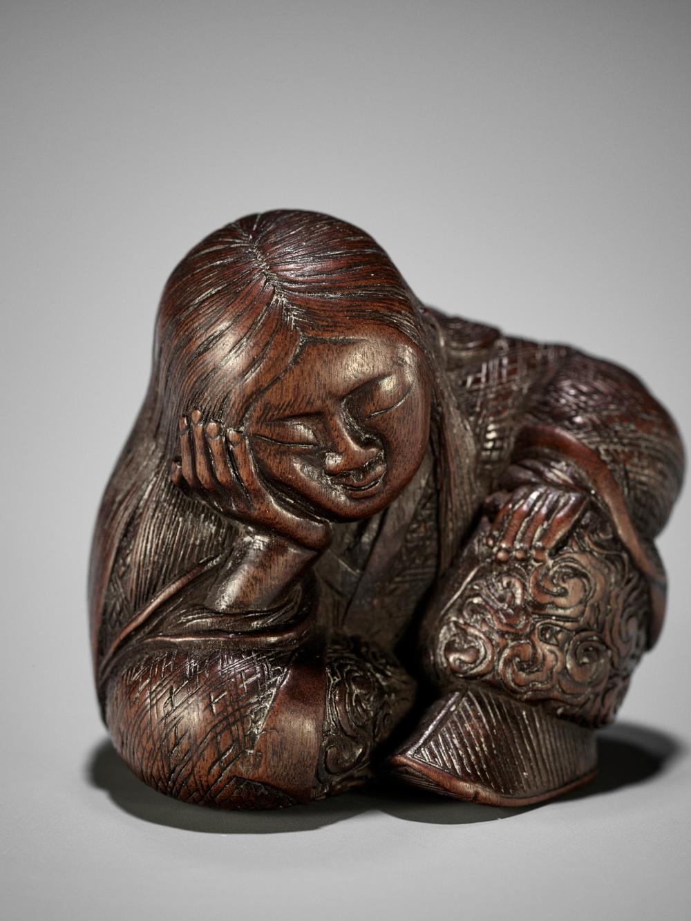 Sold at Auction: TADATOSHI: A SUPERB NAGOYA SCHOOL WOOD NETSUKE OF A ...